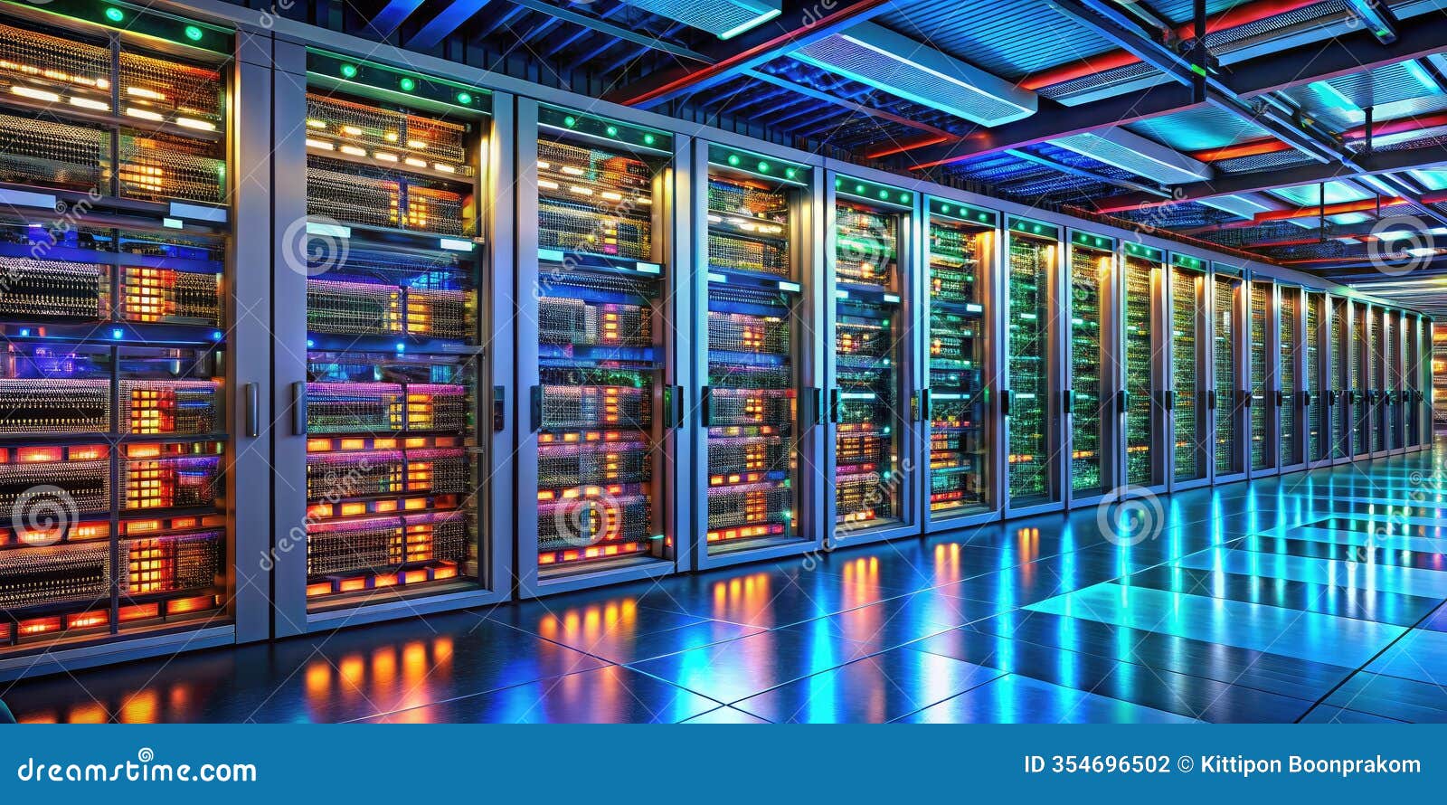 A Stunning Panoramic View of a Modern Data Center Server Rack Detailed ...