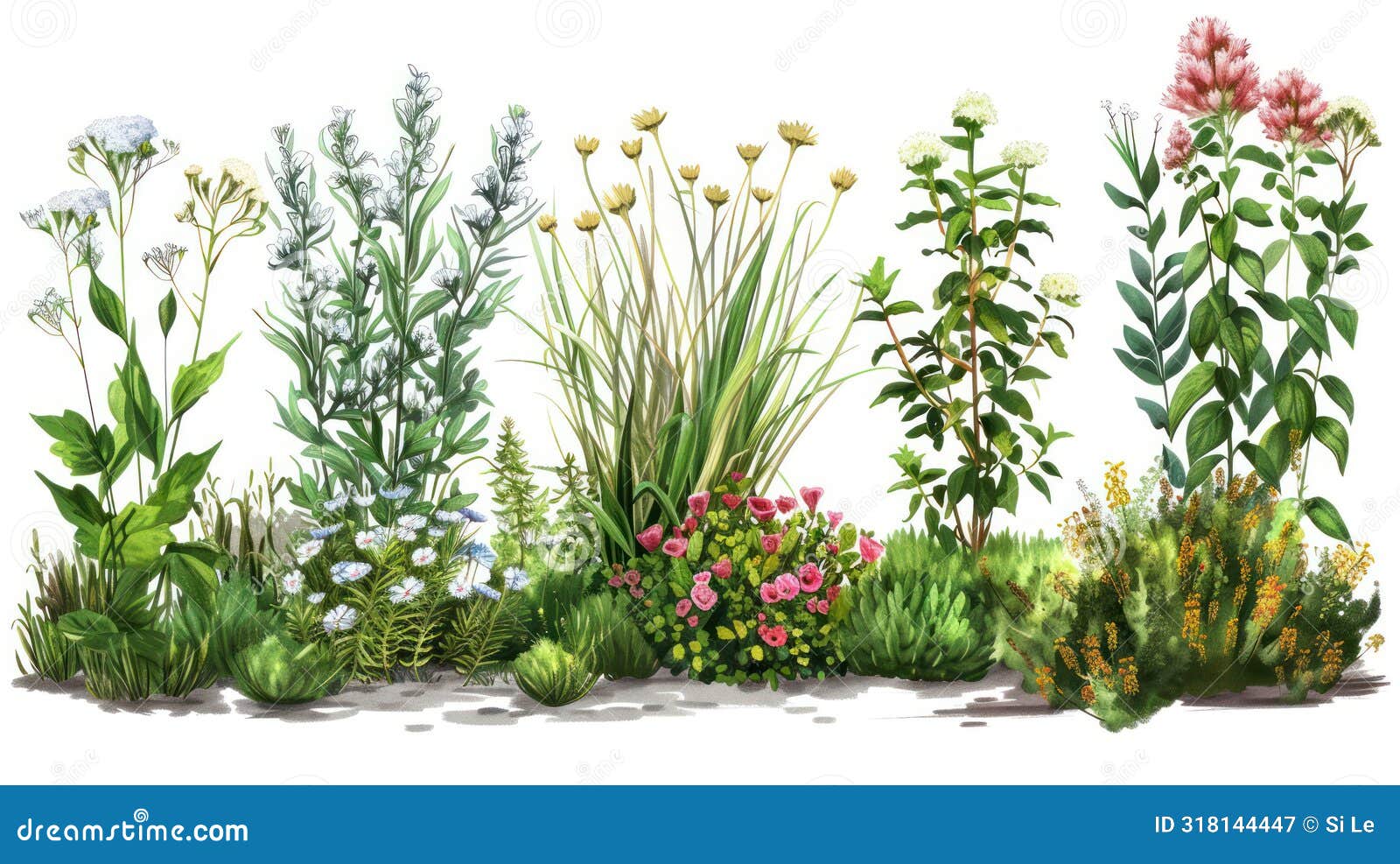 Assorted Flora: Isolated Grasses, Bushes, Shrubs, and Small Plants with ...