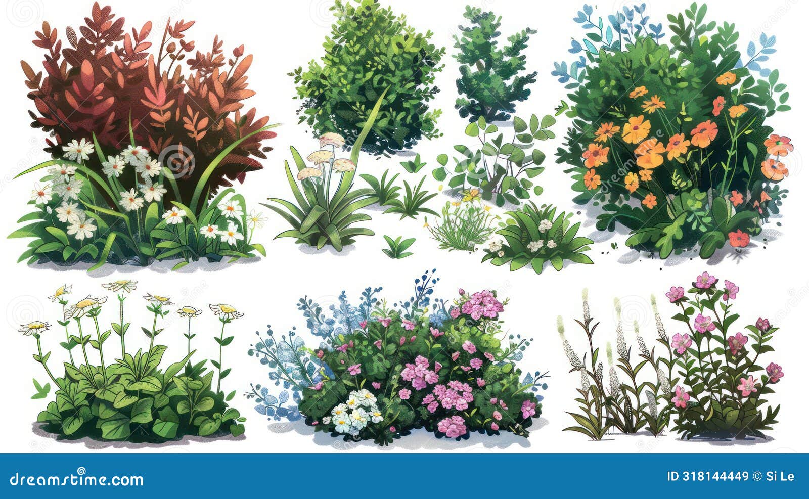 Assorted Flora: Isolated Grasses, Bushes, Shrubs, and Small Plants with ...