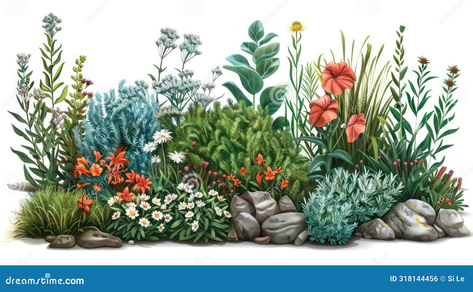 Assorted Flora: Isolated Grasses, Bushes, Shrubs, and Small Plants with ...