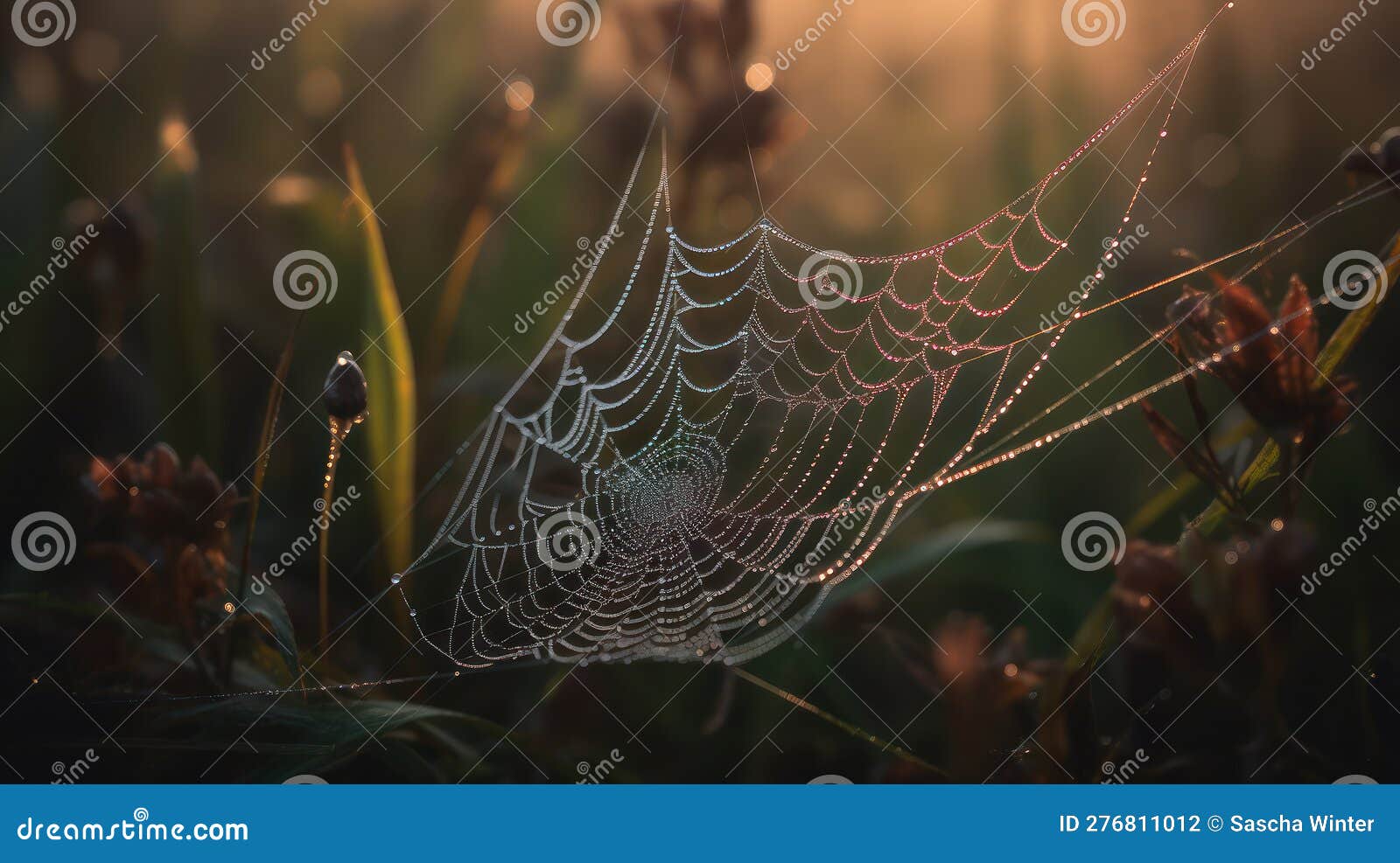 Dazzling Cobweb at Dawn stock illustration. Illustration of center ...