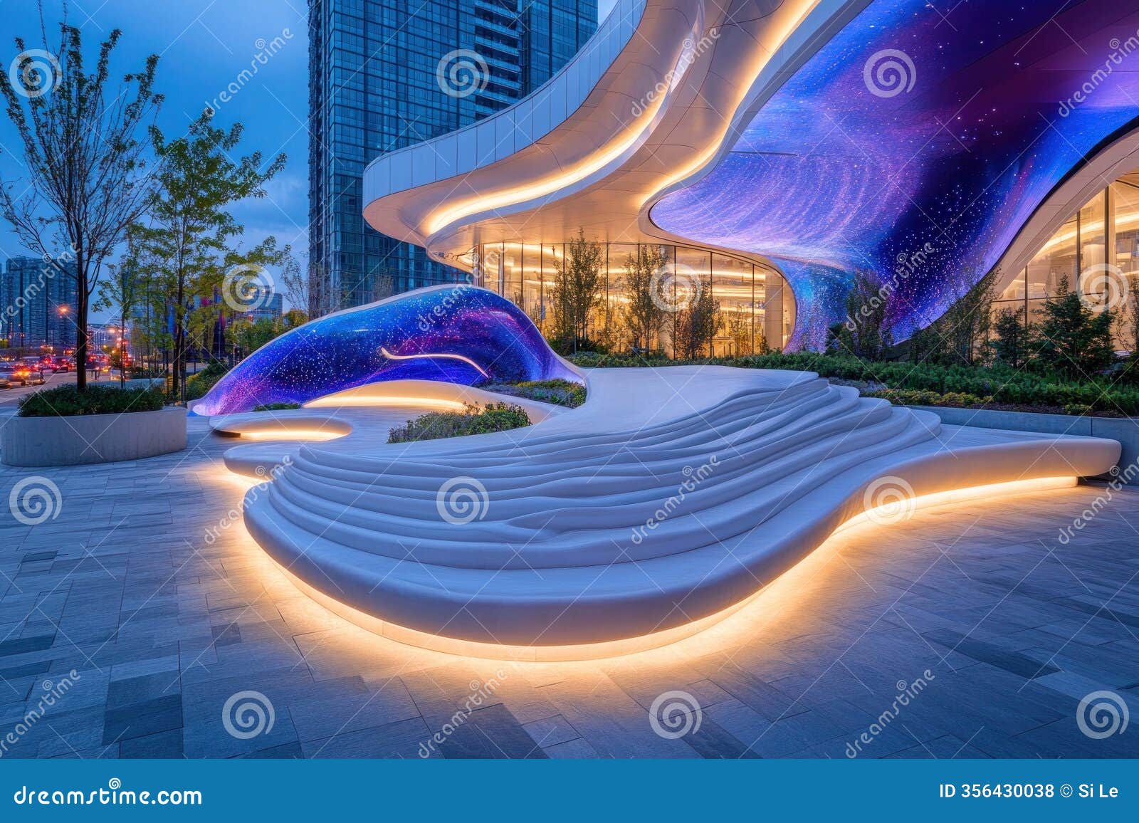 Seamless Integration: Modern Art Installation in Stunning Architecture Design, Emphasizing ...