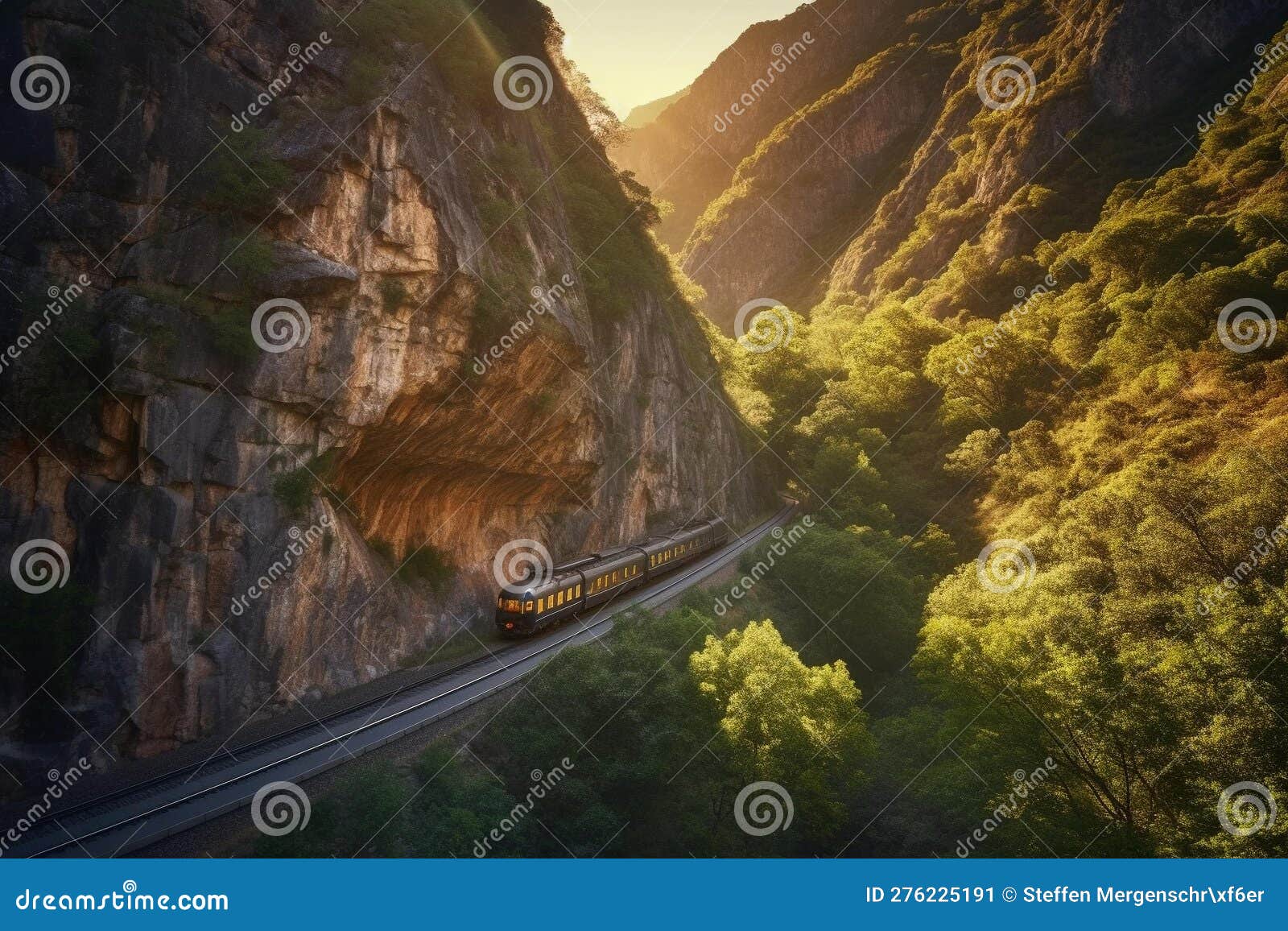 Train through Mountain Tunnel at Sunset Stock Illustration ...