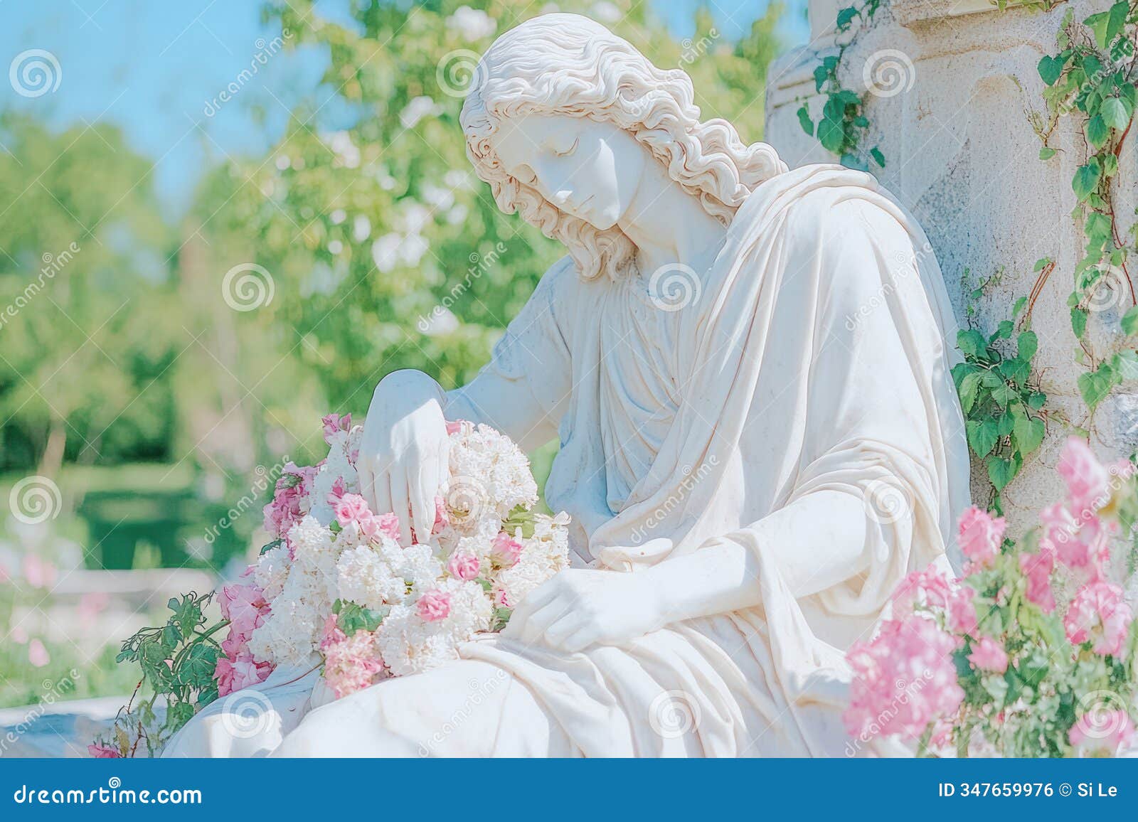 Allegorical Statue Scene With Violinist And Balancing Scales Royalty ...