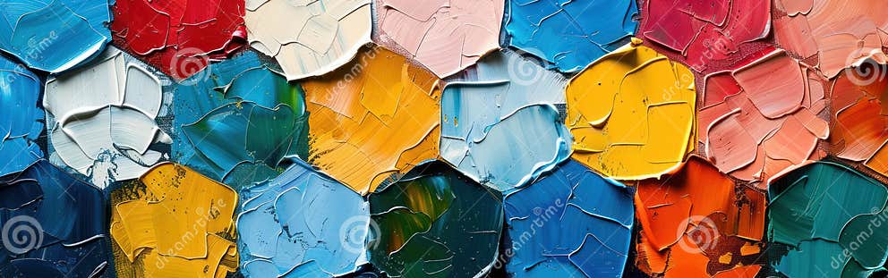 Colorful Geometric Hexagons Abstract Art Painting Texture on Canvas ...