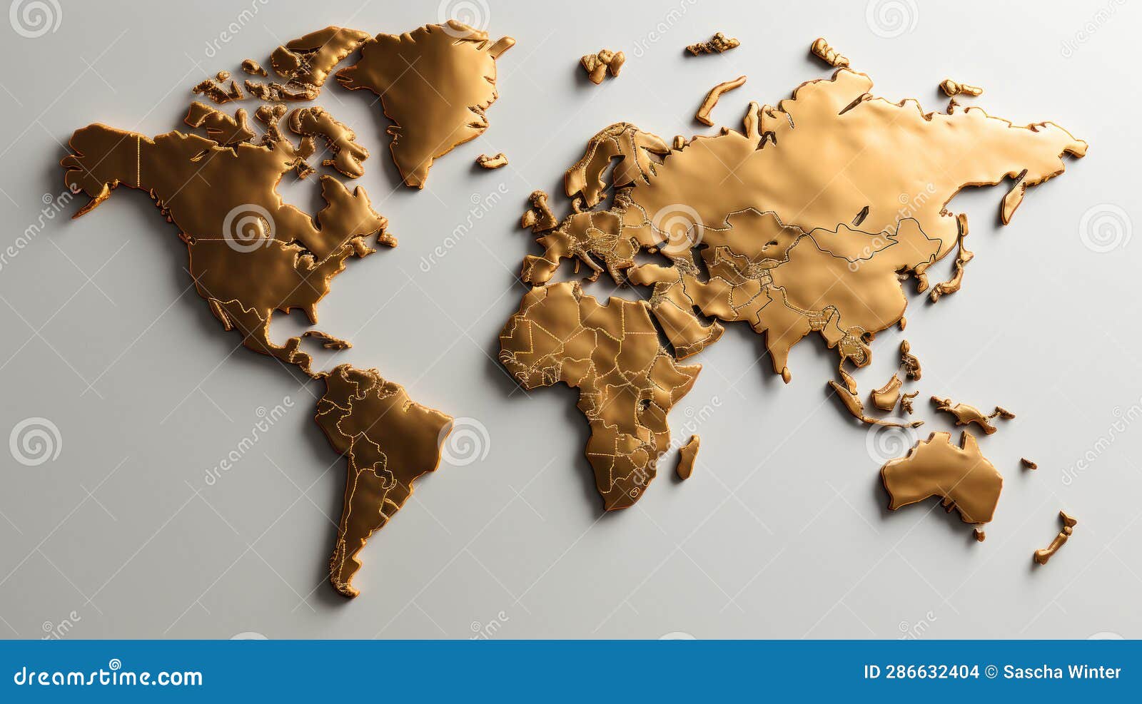 Elegance in Gold: Minimalistic World Map in Precious Metal Stock ...