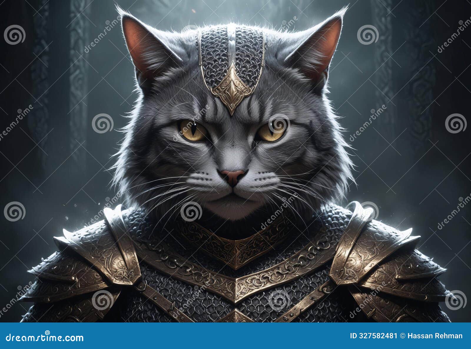 Stunning Portrait of a Heroic Cat in Armor Stock Illustration ...