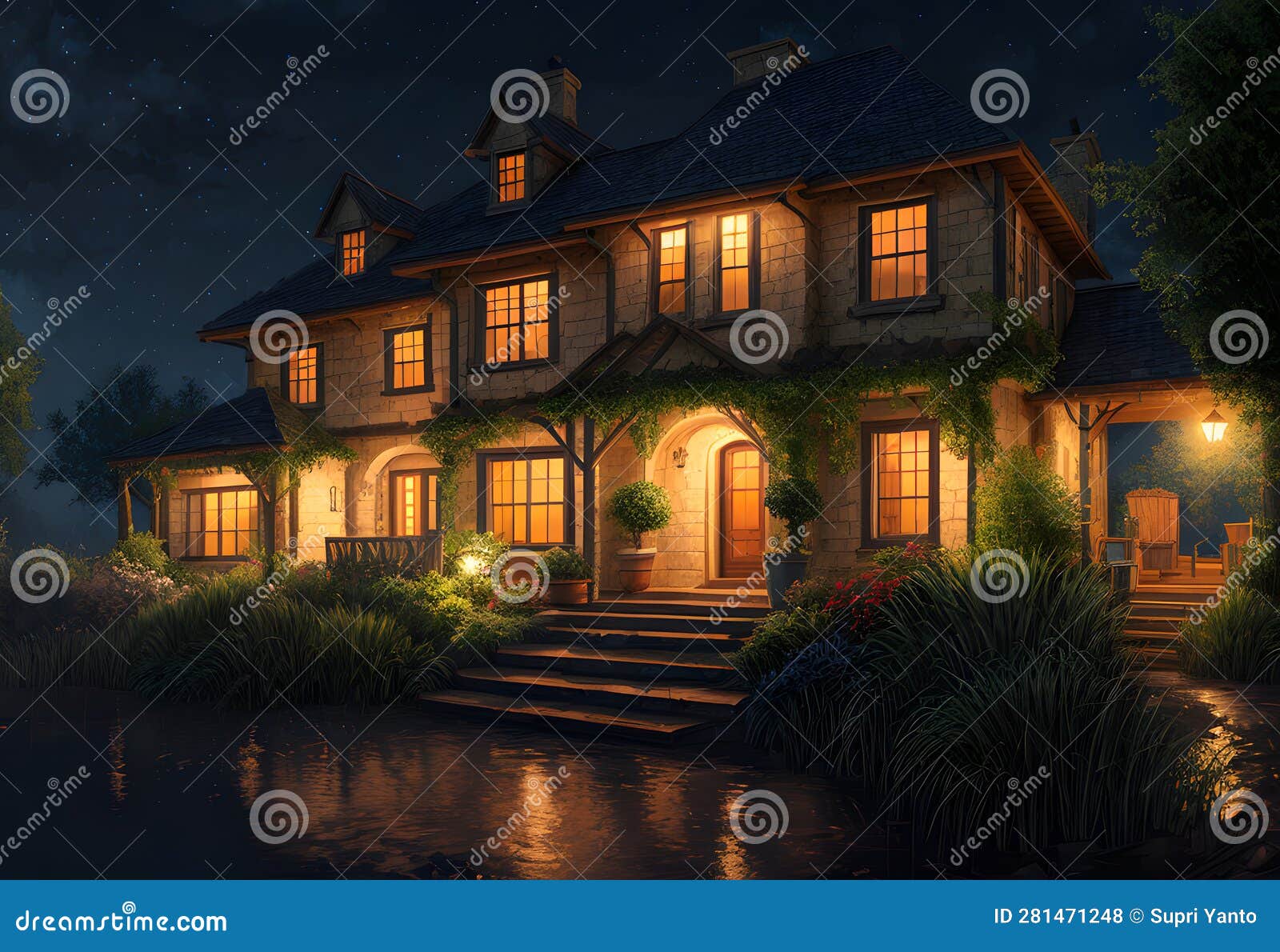 Stunning Realistic House Exterior at Night Environment Stock ...