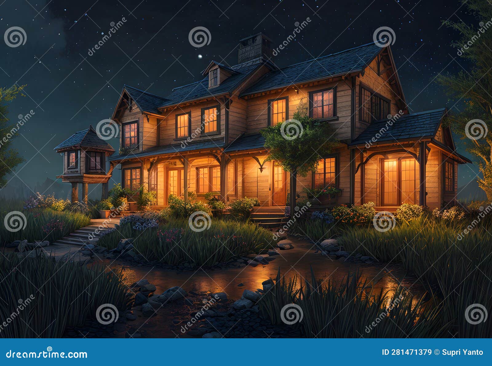 Stunning Realistic House Exterior at Night Environment Stock ...