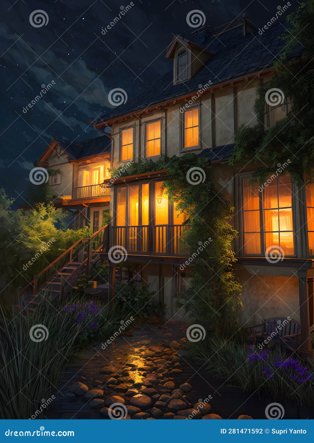 Stunning Realistic House Exterior at Night Environment Stock ...