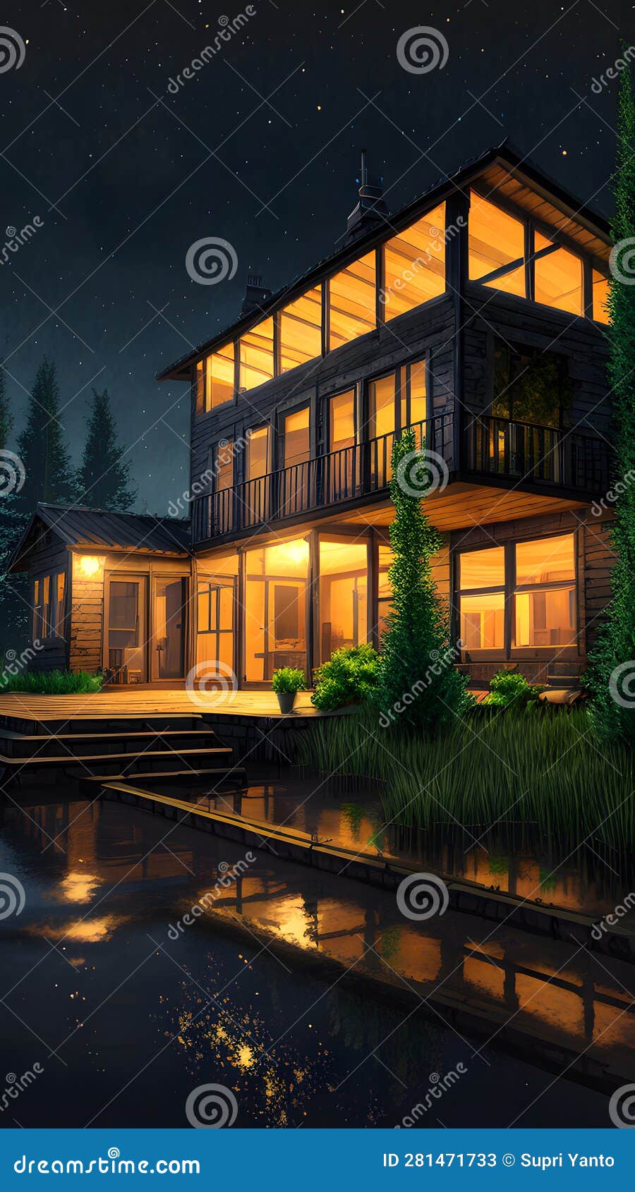 Stunning Realistic House Exterior at Night Environment Stock ...