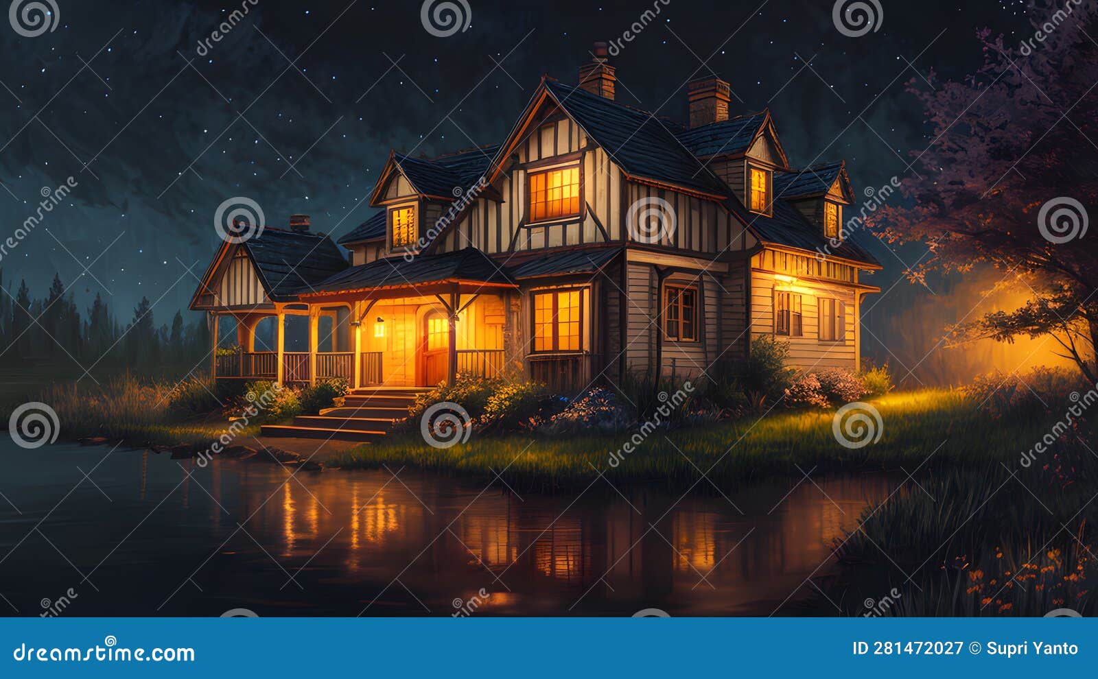 Stunning Realistic House Exterior at Night Environment Stock ...