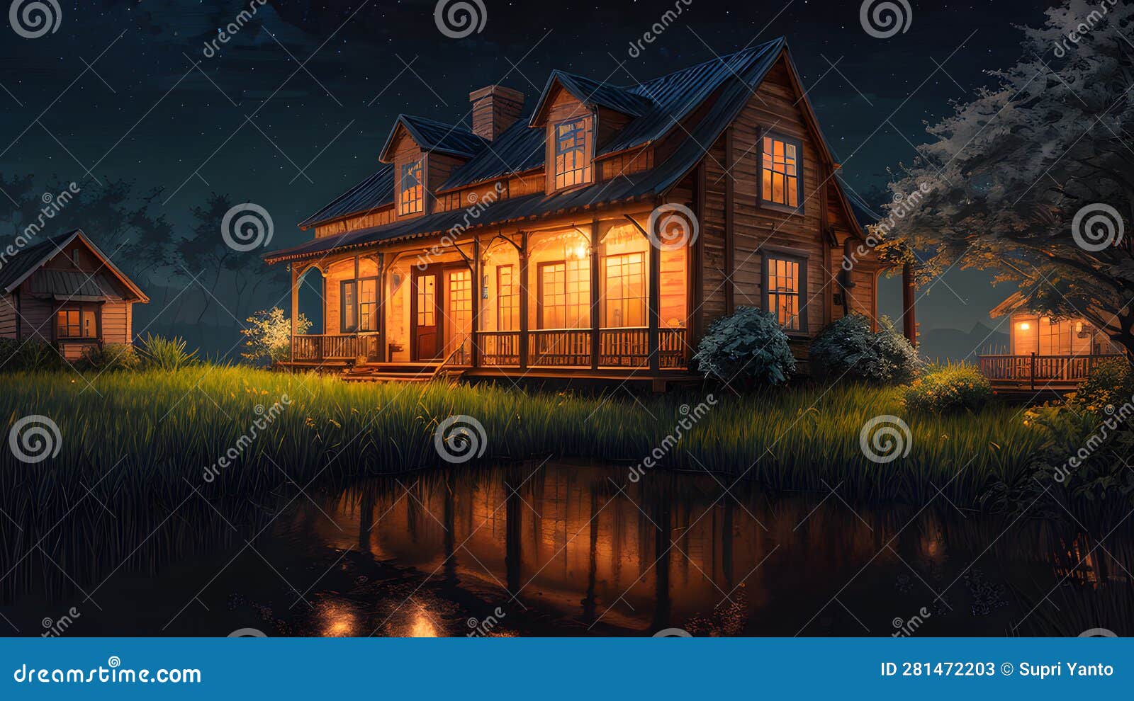 Stunning Realistic House Exterior at Night Environment Stock ...