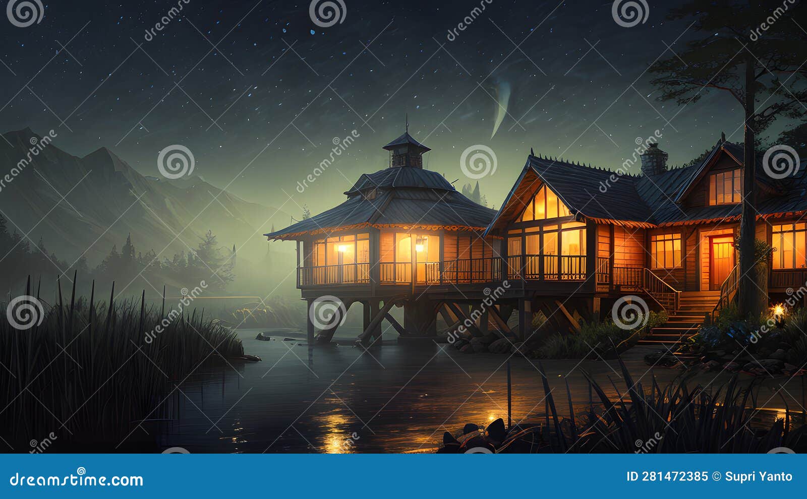 Stunning Realistic House Exterior at Night Environment Stock ...