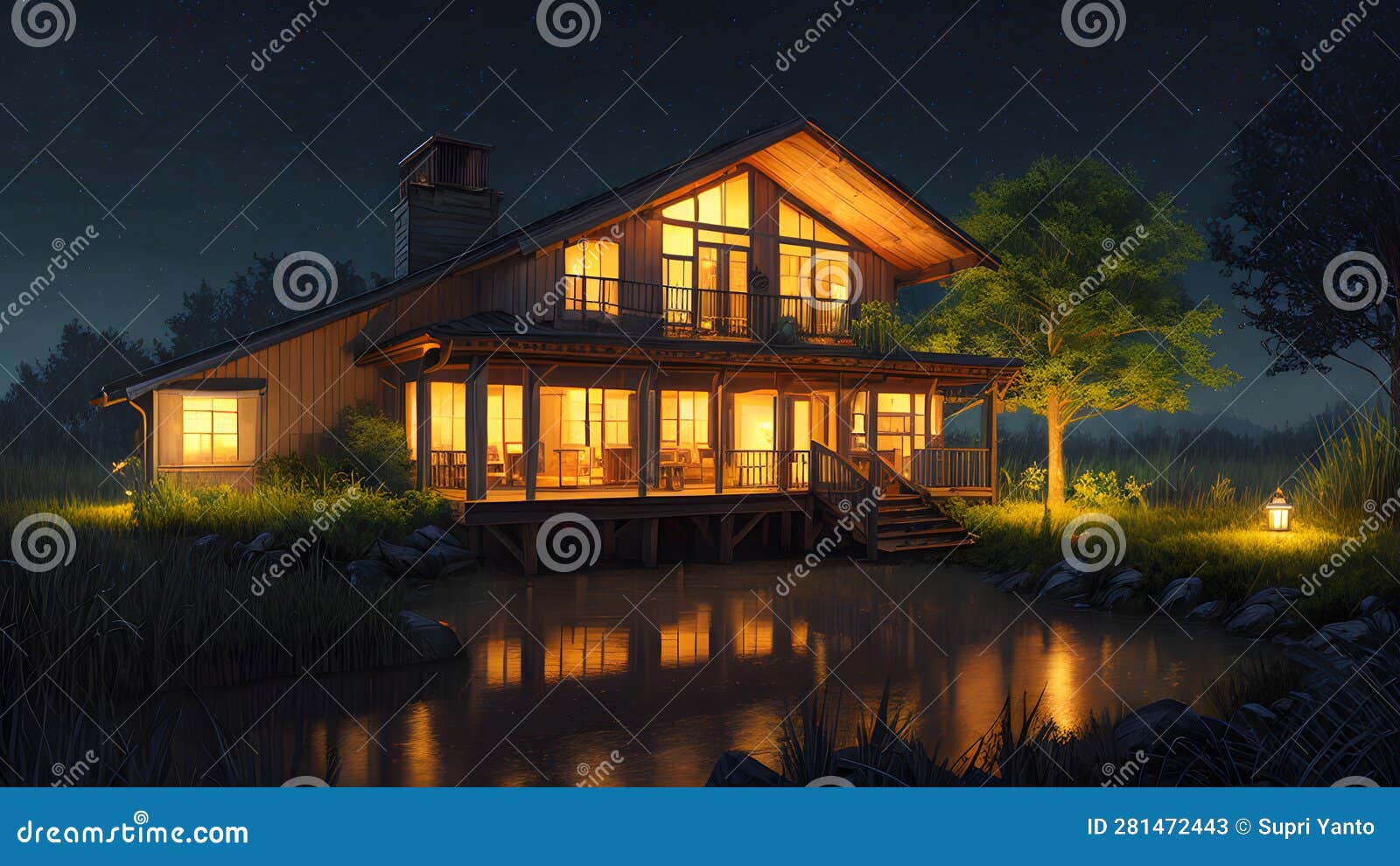 Stunning Realistic House Exterior at Night Environment Stock ...