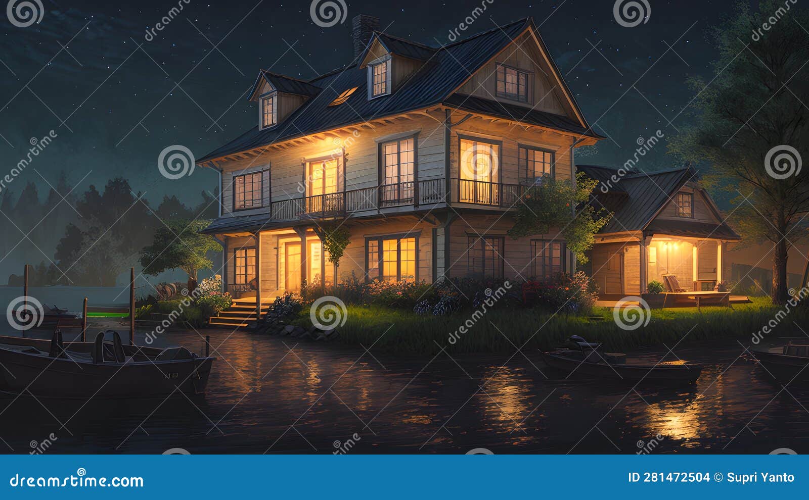 Stunning Realistic House Exterior at Night Environment Stock ...