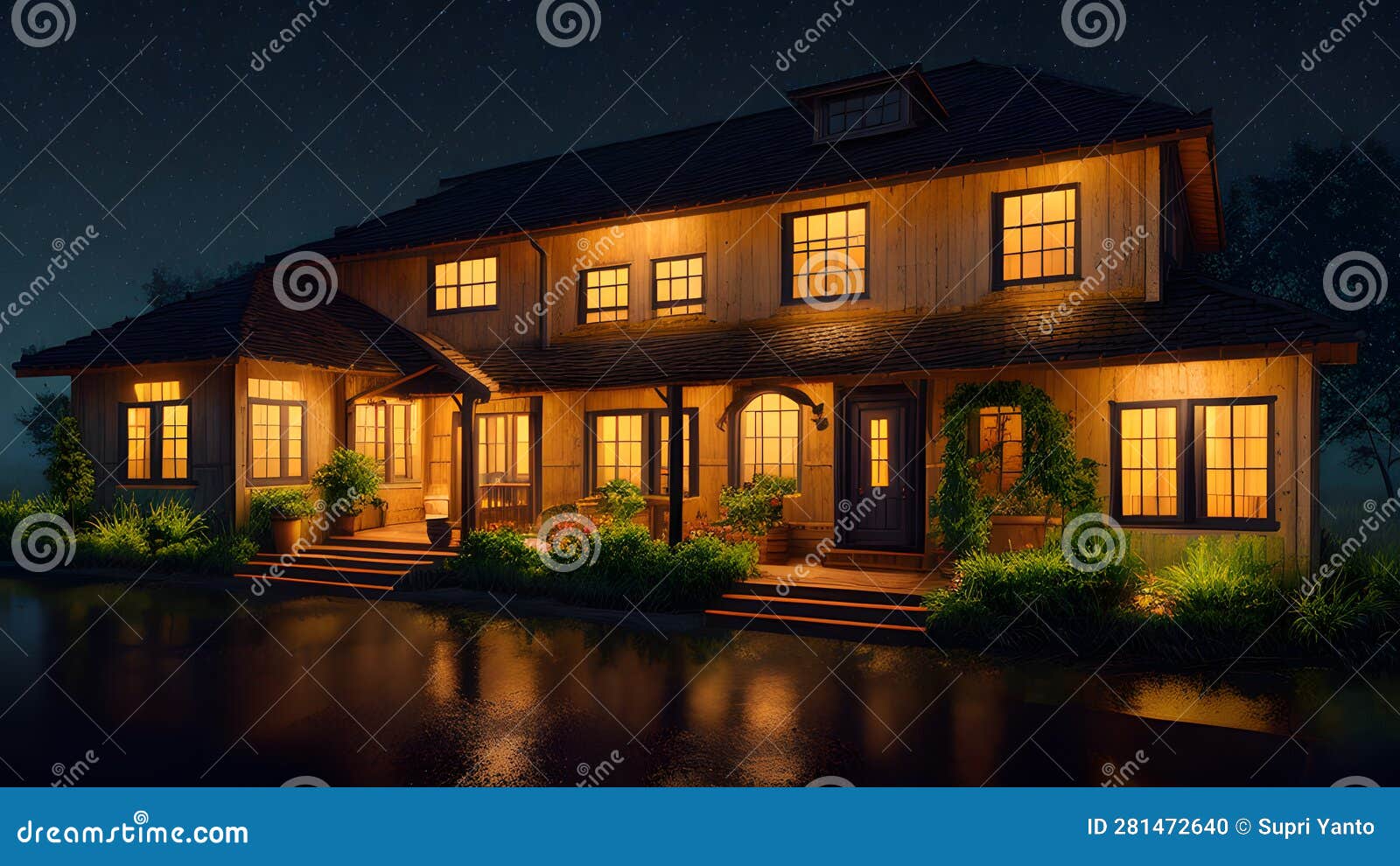 Stunning Realistic House Exterior At Night Environment Royalty-Free ... Stunning Realistic House Exterior At Night Environment Royalty-Free ...