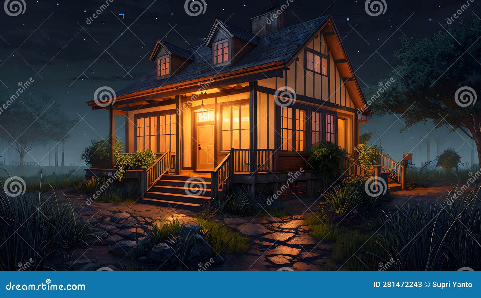 Stunning Realistic House Exterior at Night Environment Stock ... Stunning Realistic House Exterior at Night Environment Stock ...