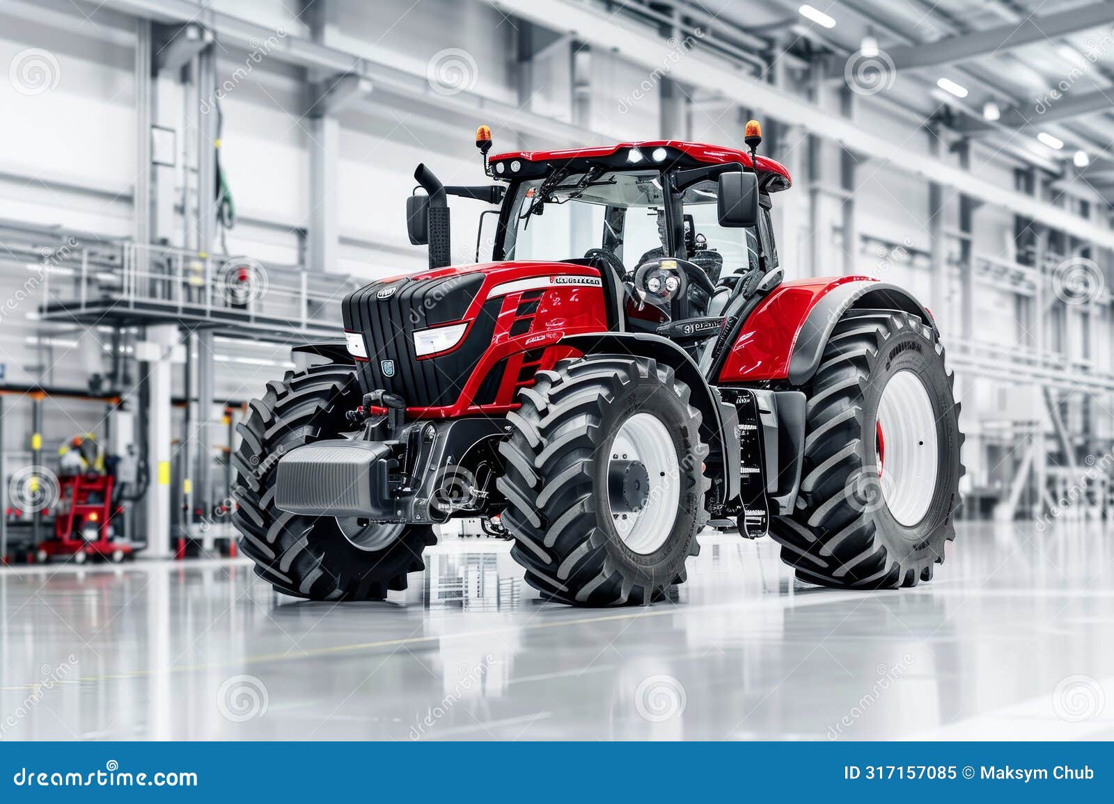 Stunning Red Tractor in Modern Warehouse Setting with Impeccable ...
