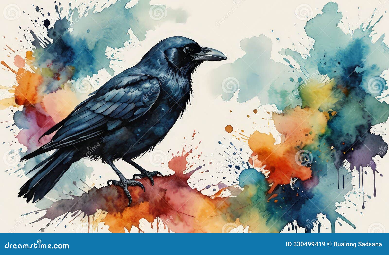 Black Crow Sitting on Branch Tree Stock Illustration - Illustration of ...