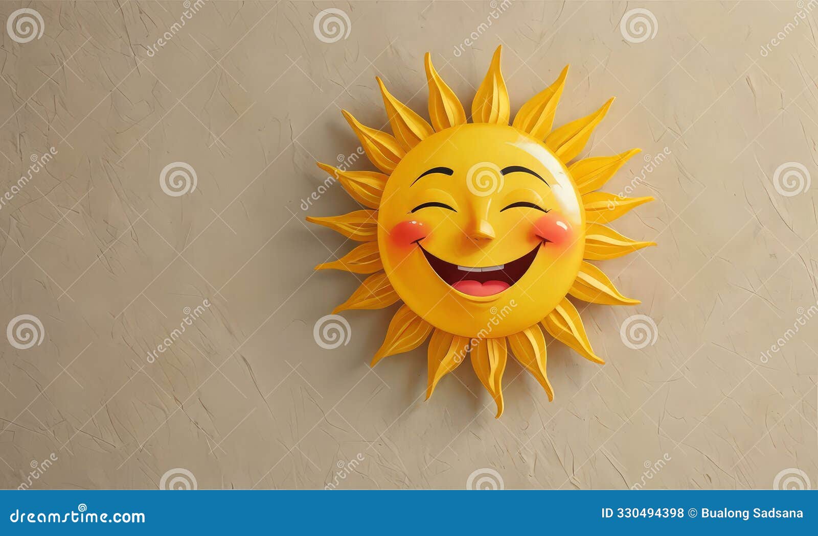 Yellow sun face on wall stock illustration. Illustration of emotion ...