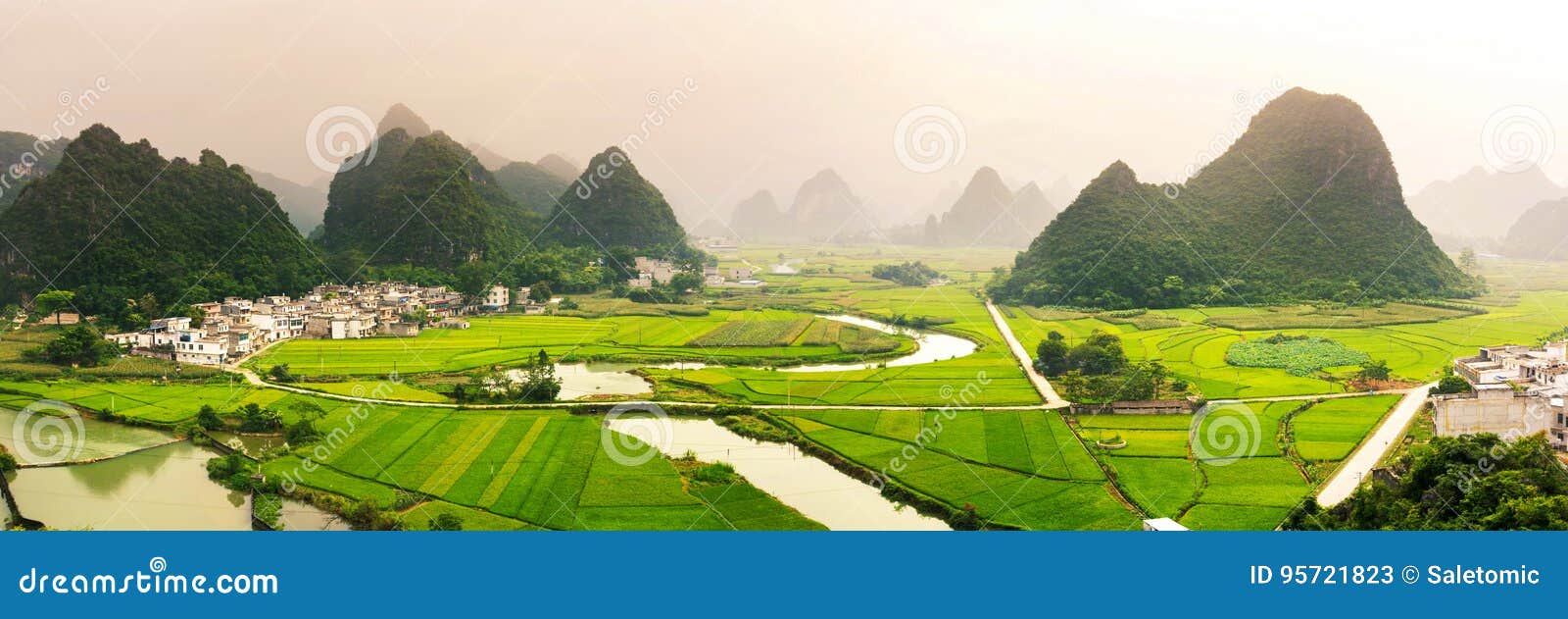 Stunning Rice Field View with Karst Formations China Stock Image ...