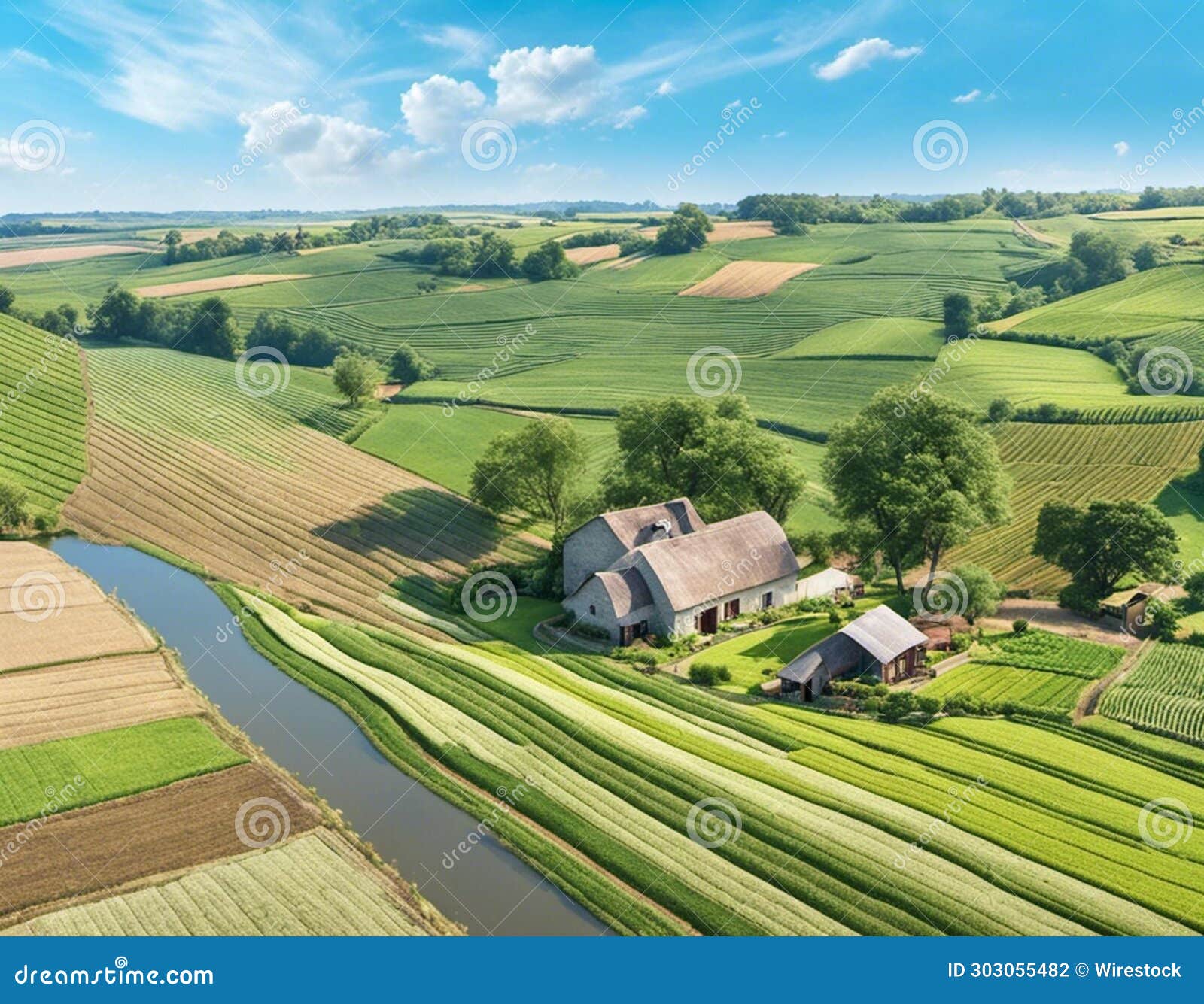 Stunning Rural Setting Featuring a Sprawling Farm Surrounded by Lush ...