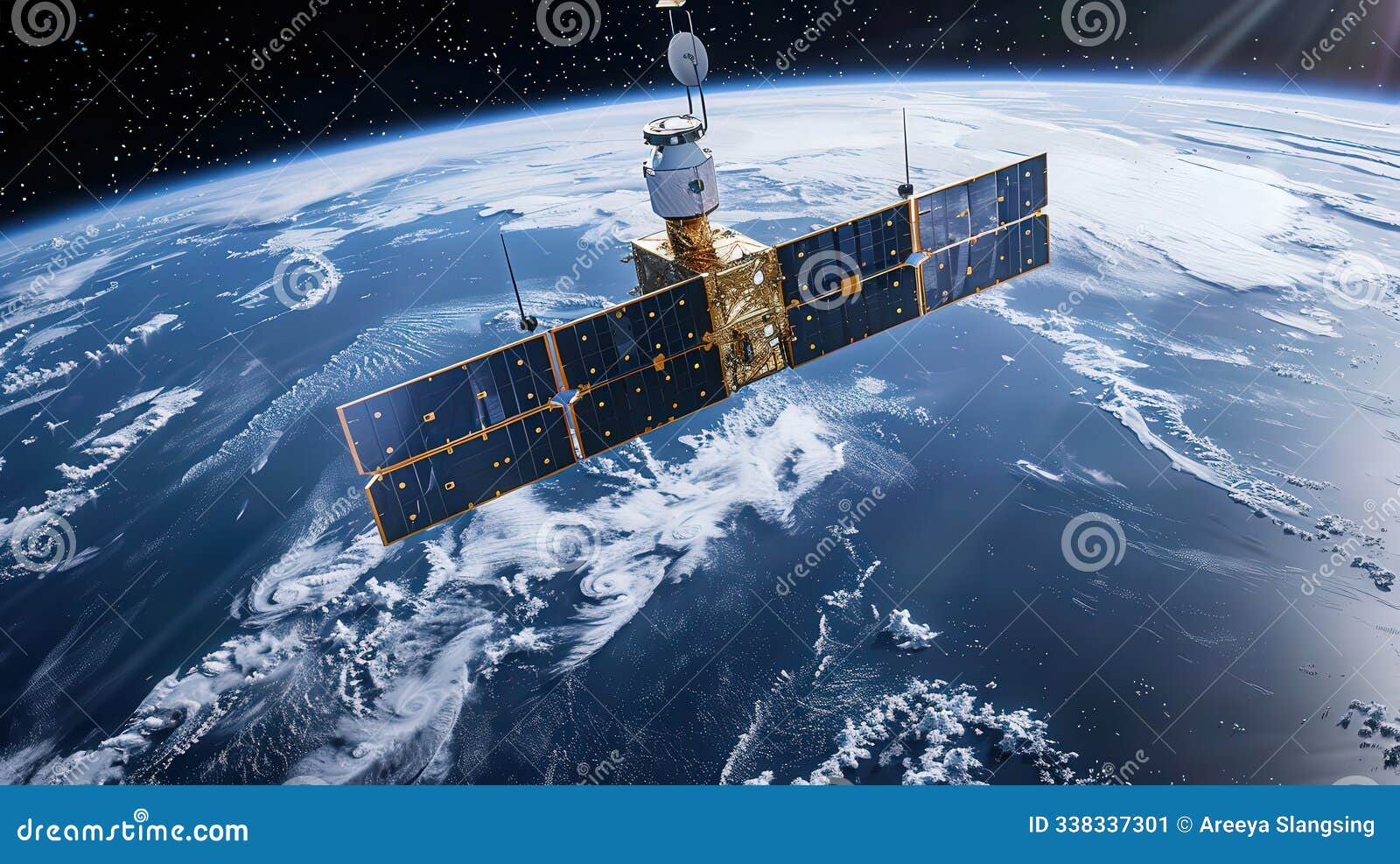 A Stunning Satellite Orbits Earth, Showcasing Advanced Technology and ...