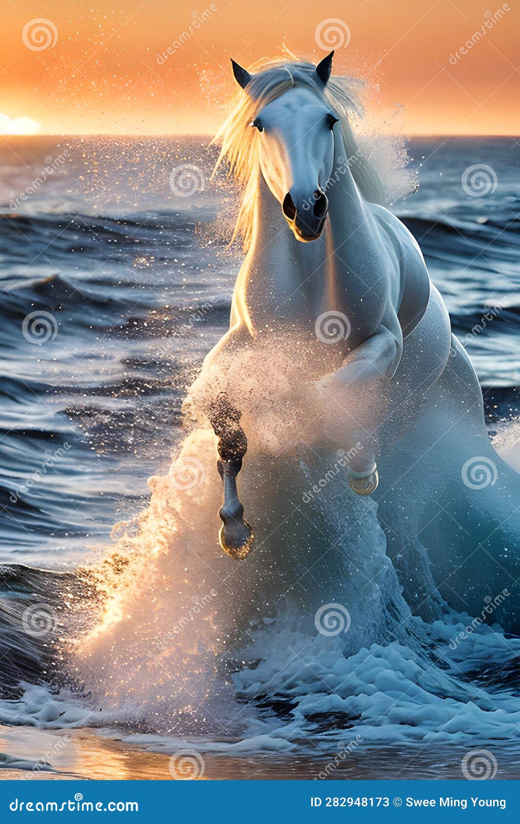 A Stunning Scene of Sea Foam Horses Galloping through the Shimmering ...