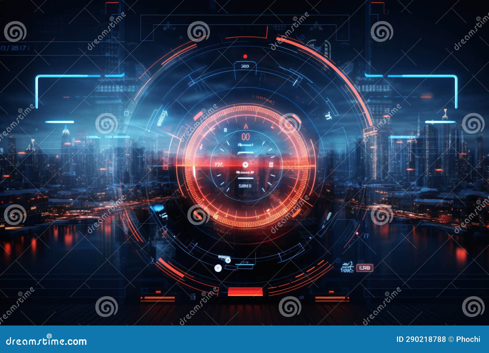 Sci-fi High-tech HUD Display Features a Glowing Red and Blue Interface ...