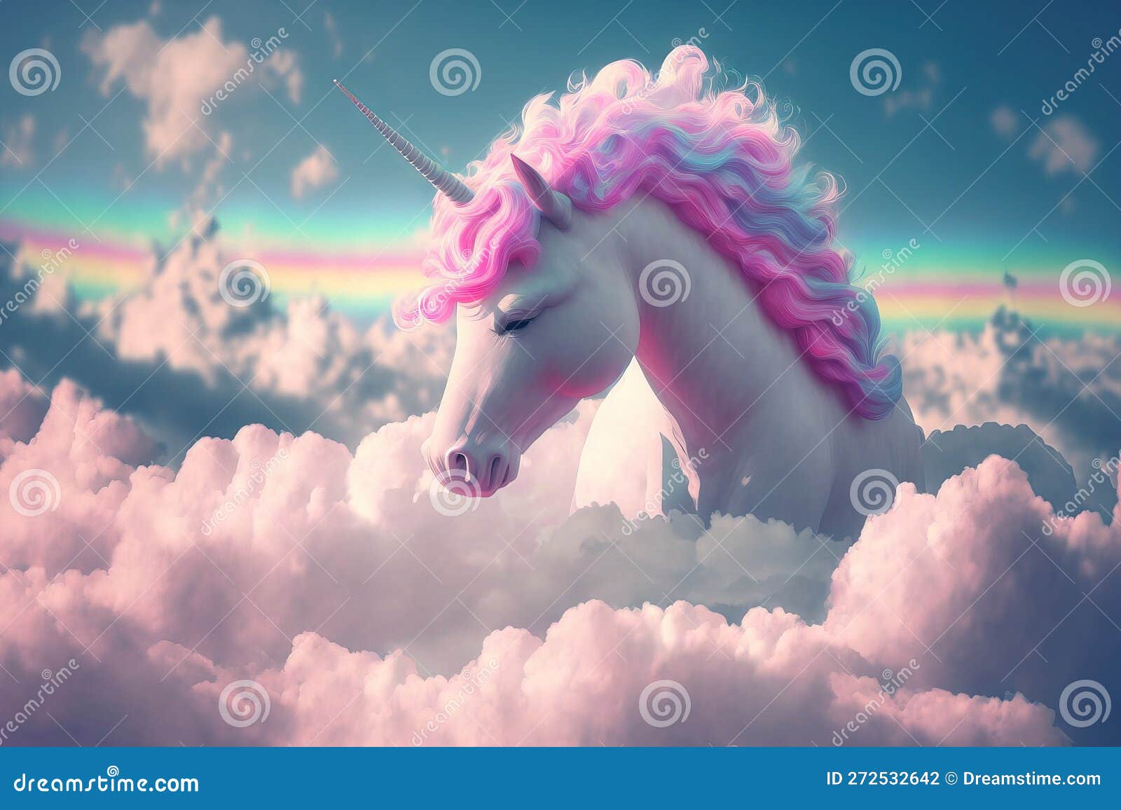 Stunning Sky with Fluffy Clouds and a Rainbow, Toned in Unicorn Hues ...