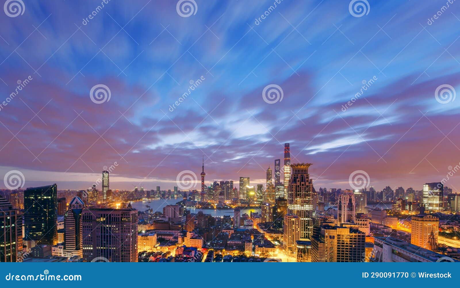 Stunning Skyline of Shanghai Illuminated in the Evening Light ...