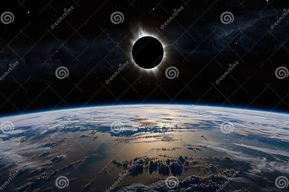 Stunning Solar Eclipse View from Outer Space. the Sun is Partially Obscured by the Moon while ...
