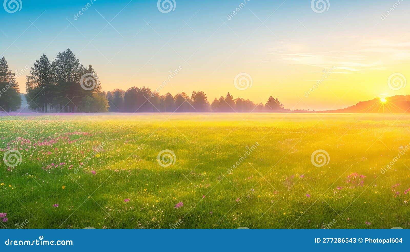 Stunning Springtime Sunrise Over a Meadow. Stock Image - Image of ...