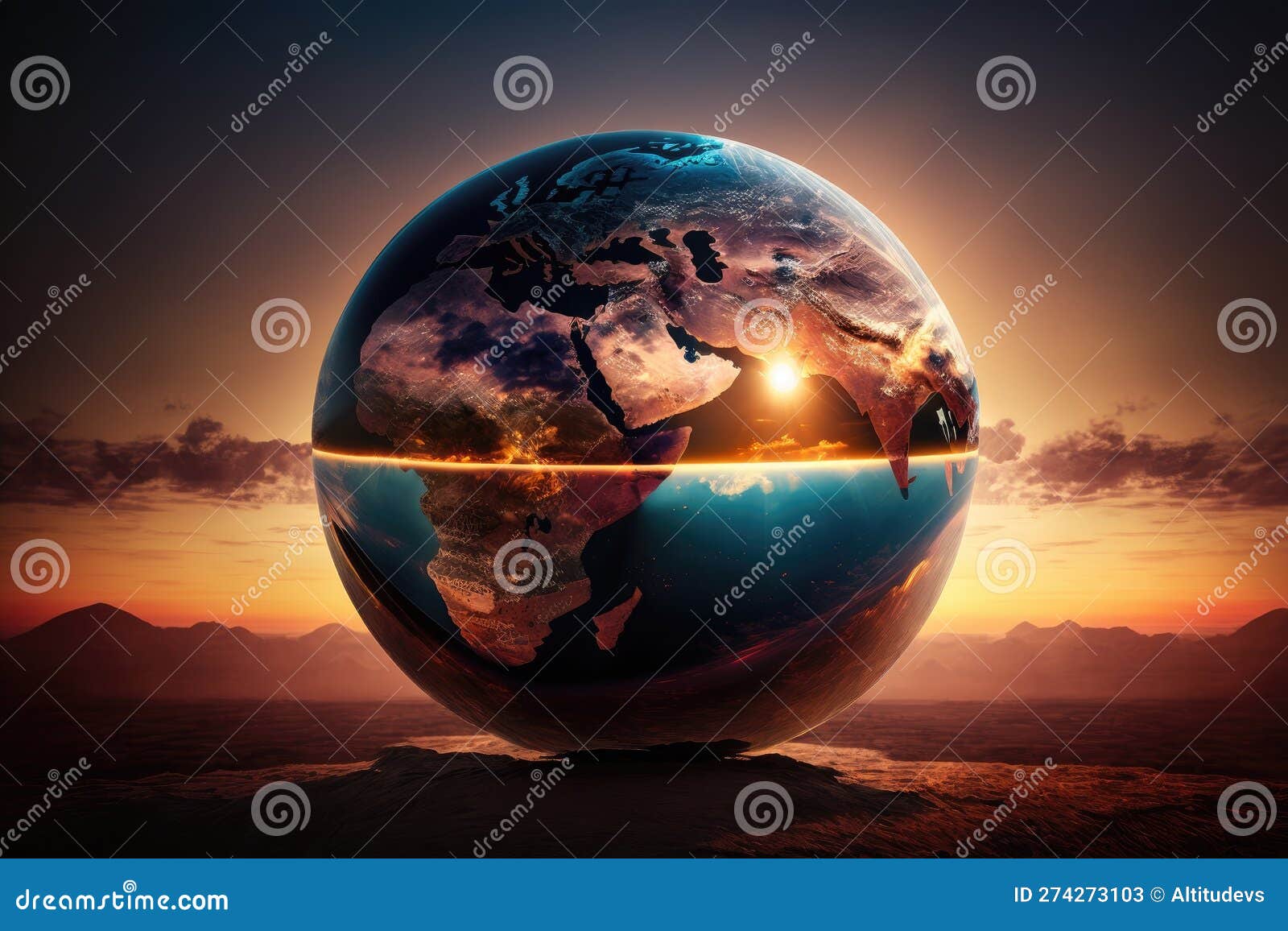 A Stunning Sunrise Over a Globe, with Rays of Light Illuminating the ...