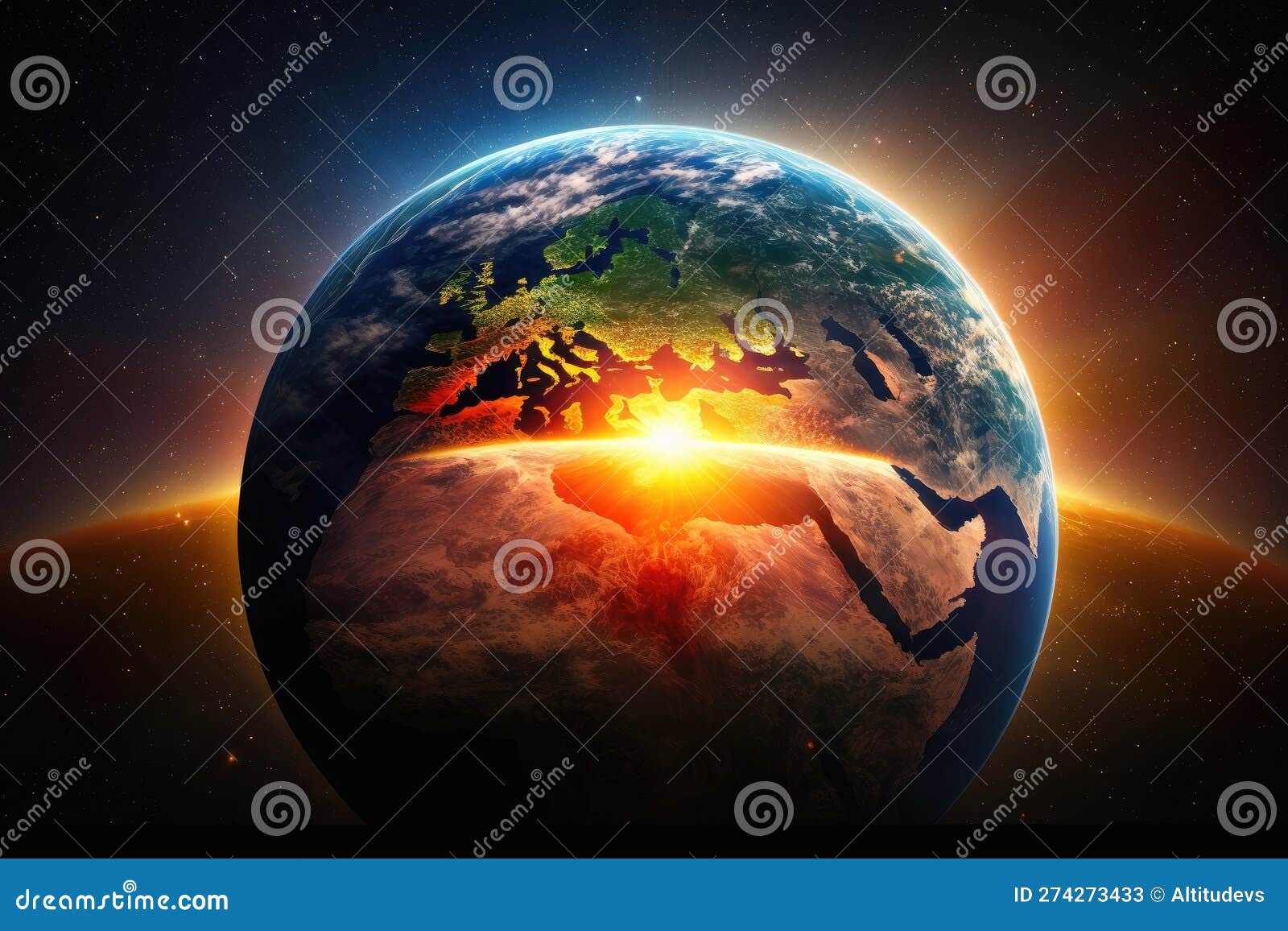 A Stunning Sunrise Over a Globe, with Rays of Light Shining through the ...