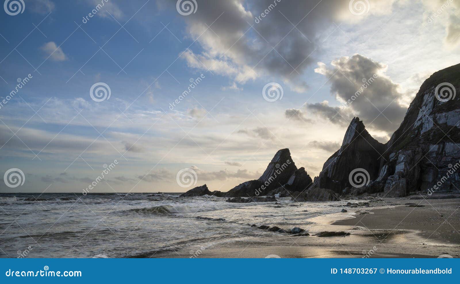Stunning Sunset Landscape Image of Westcombe Beach in Devon England ...