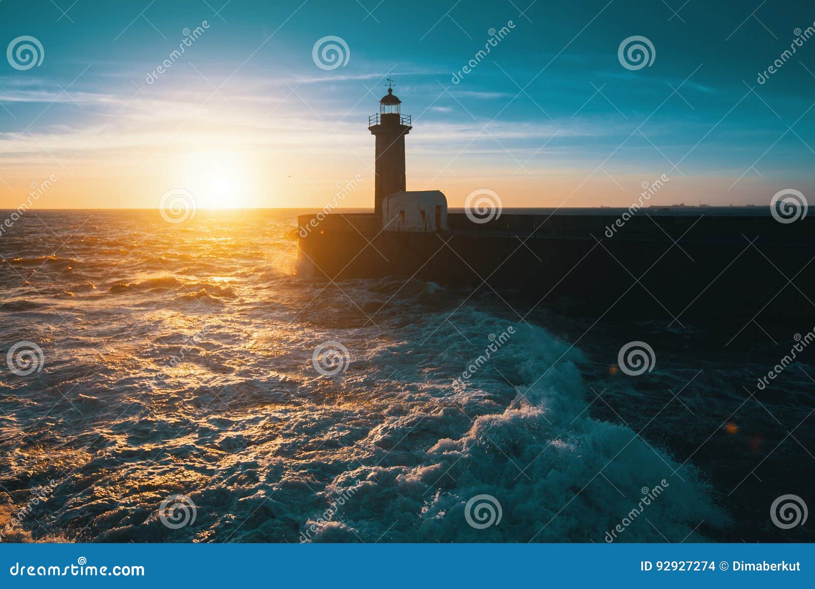 Stunning Sunset on the Ocean the Lighthouse. Nature. Stock Photo ...