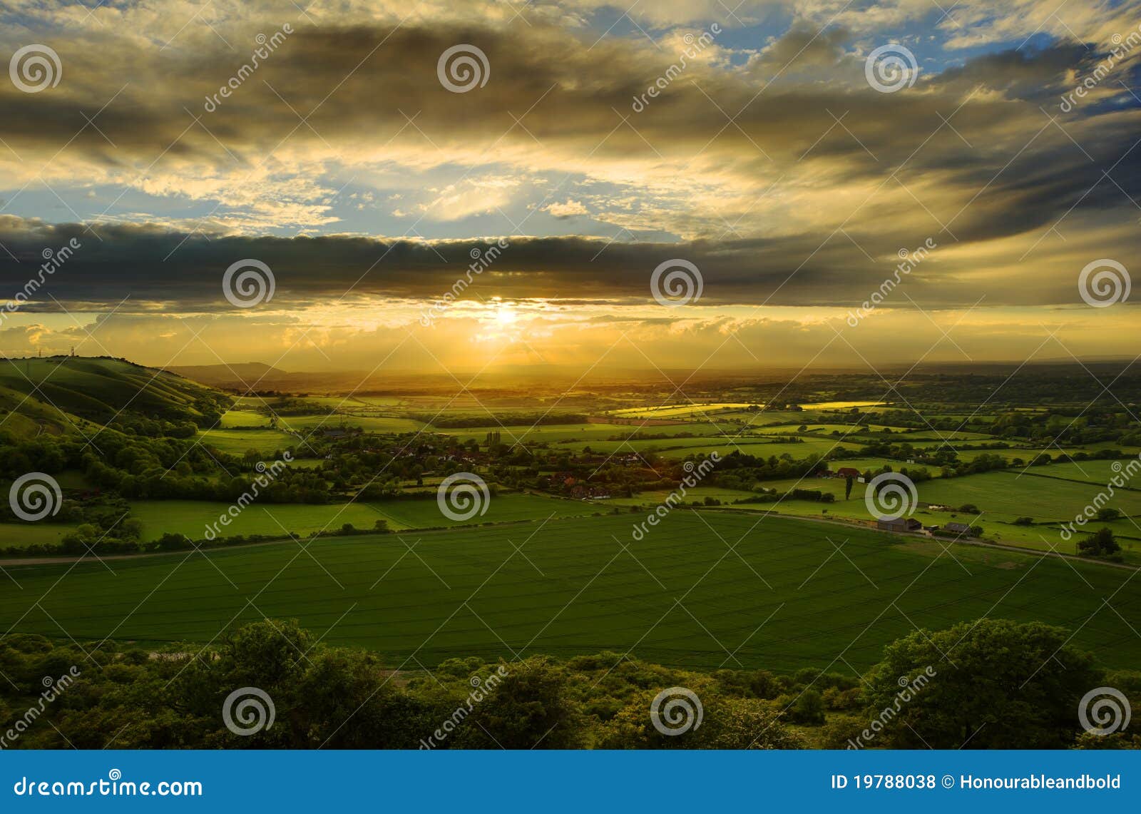 Stunning Sunset Over Countryside Landscape Stock Photo - Image of ...