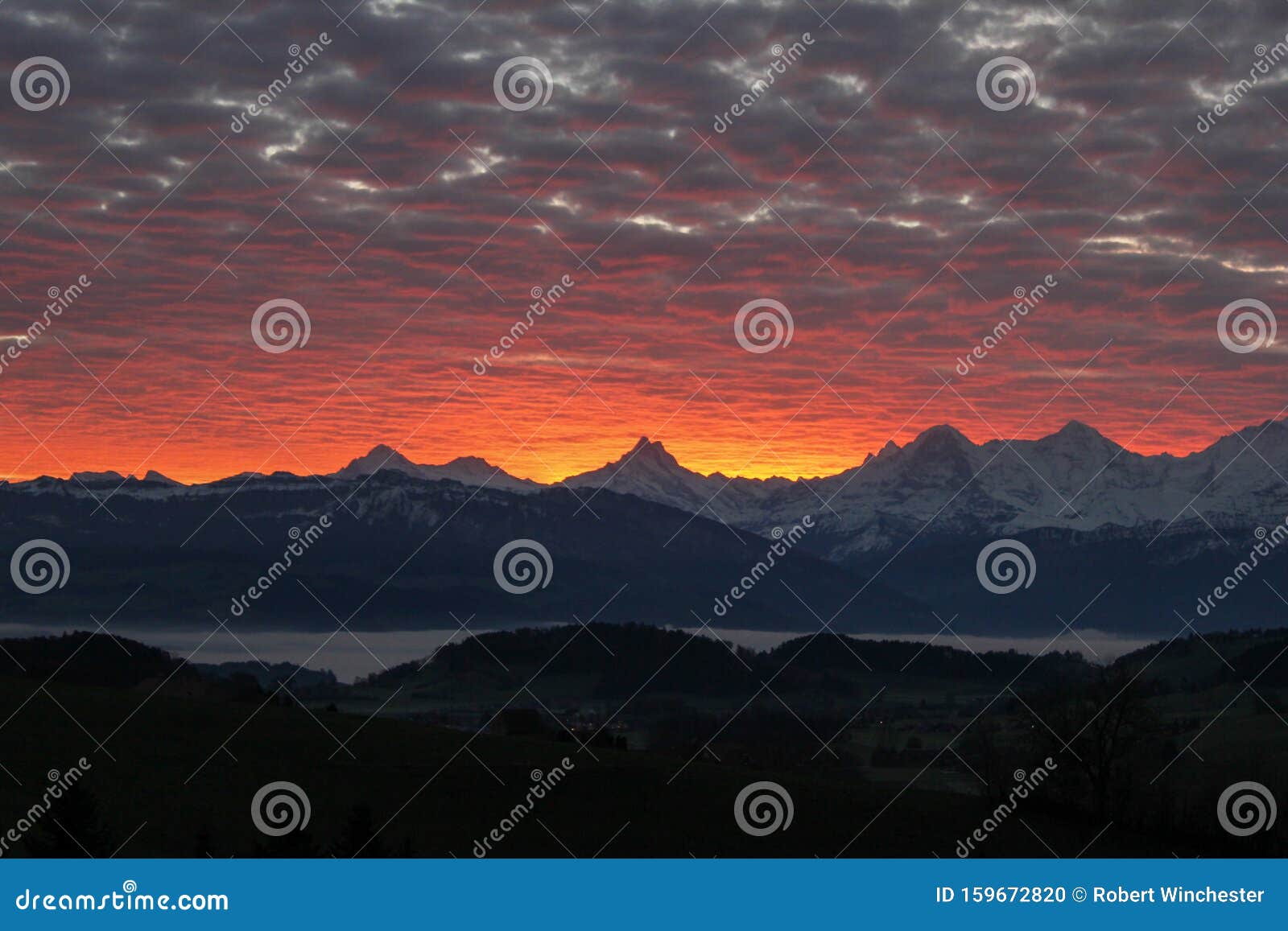 Stunning Sunset Over the Swiss Alps Stock Photo - Image of stunning ...