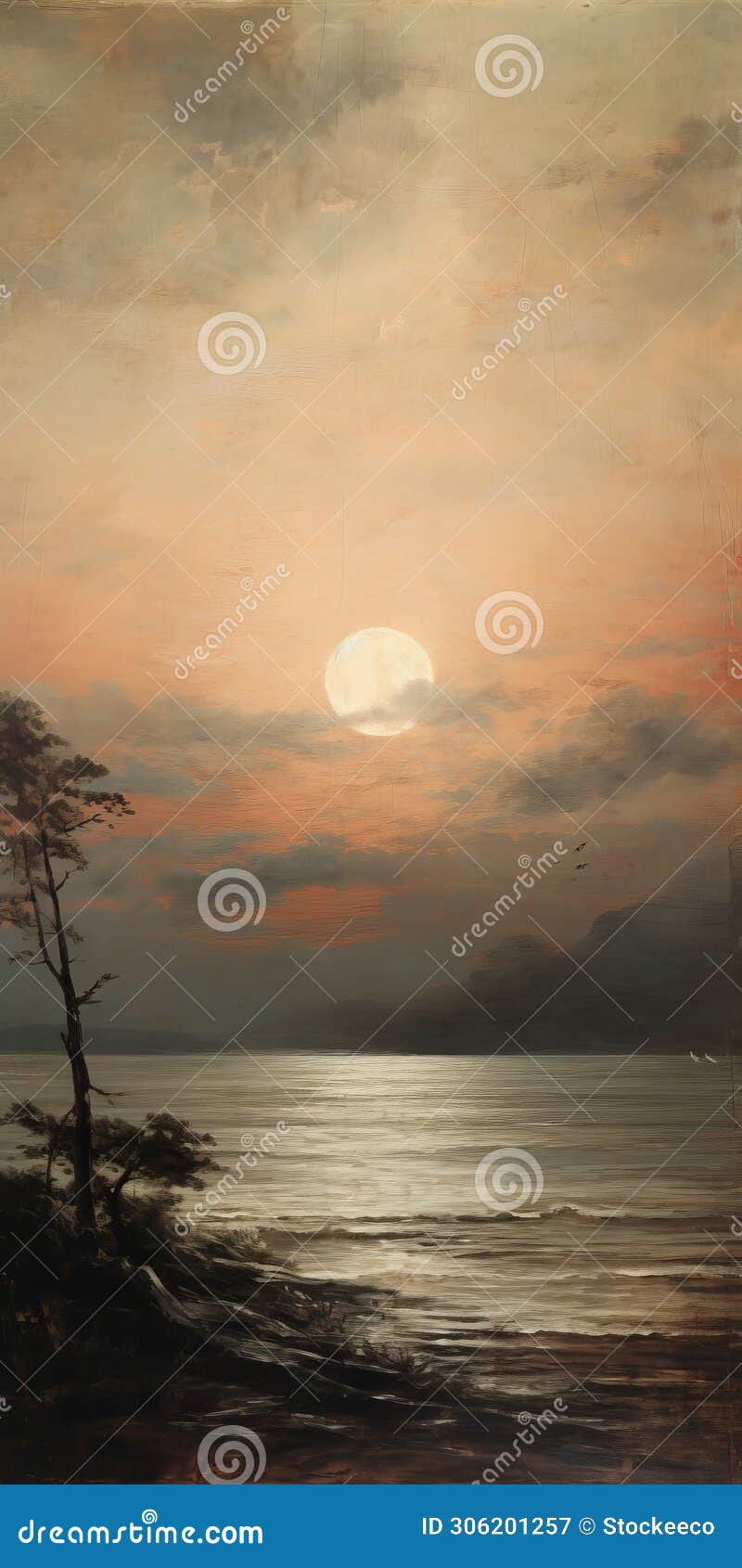 Romantic Sunset Painting with Tree by Stephen Mackey Stock Illustration ...