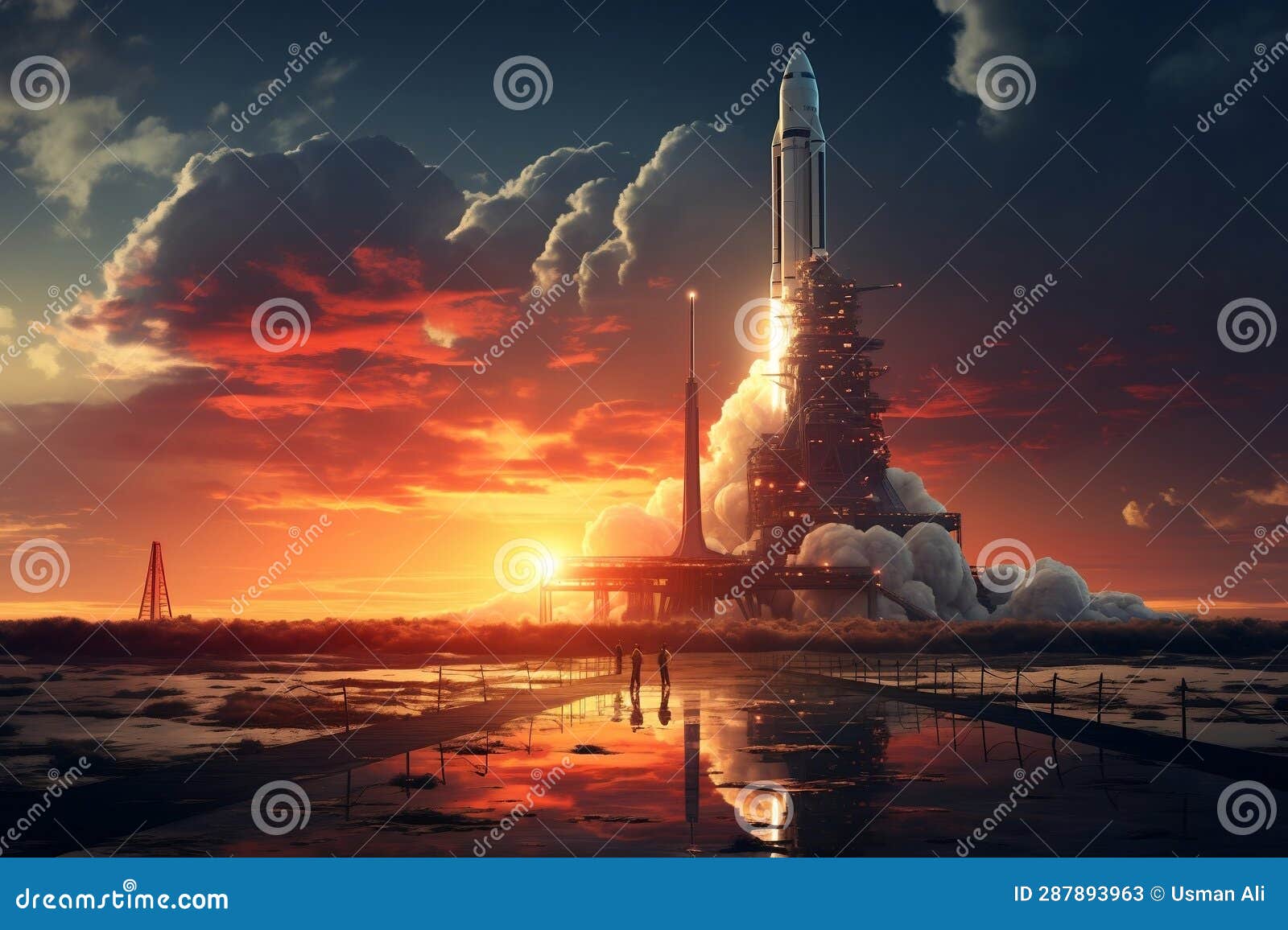 Stunning Sunset Rocket on Launchpad. AI Stock Image - Image of mission ...