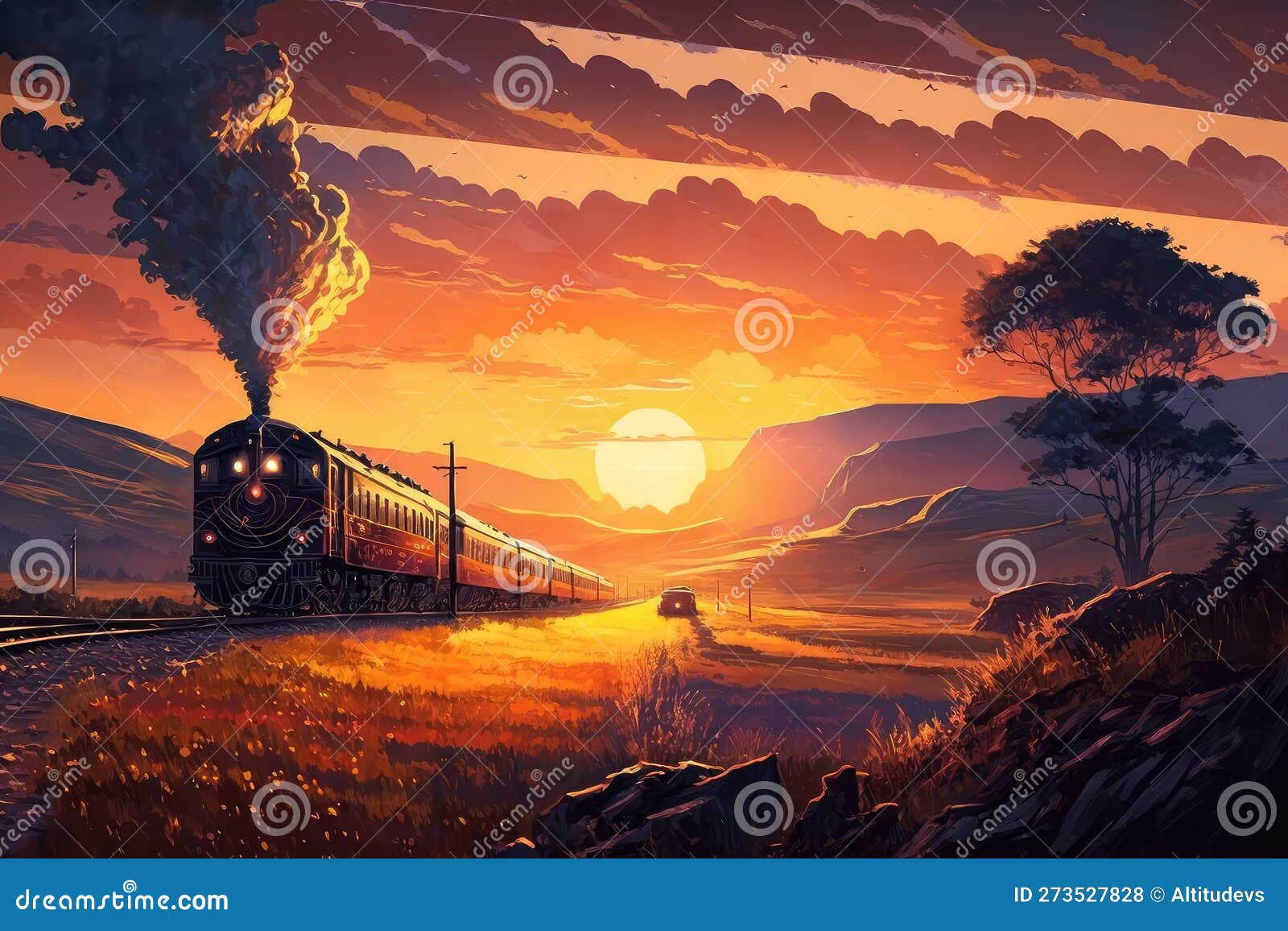 Stunning Sunset, with Train in the Distance, Against a Backdrop of ...