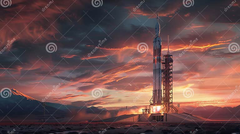 Stunning Sunset View of a Rocket on the Launch Pad with Dramatic Sky ...