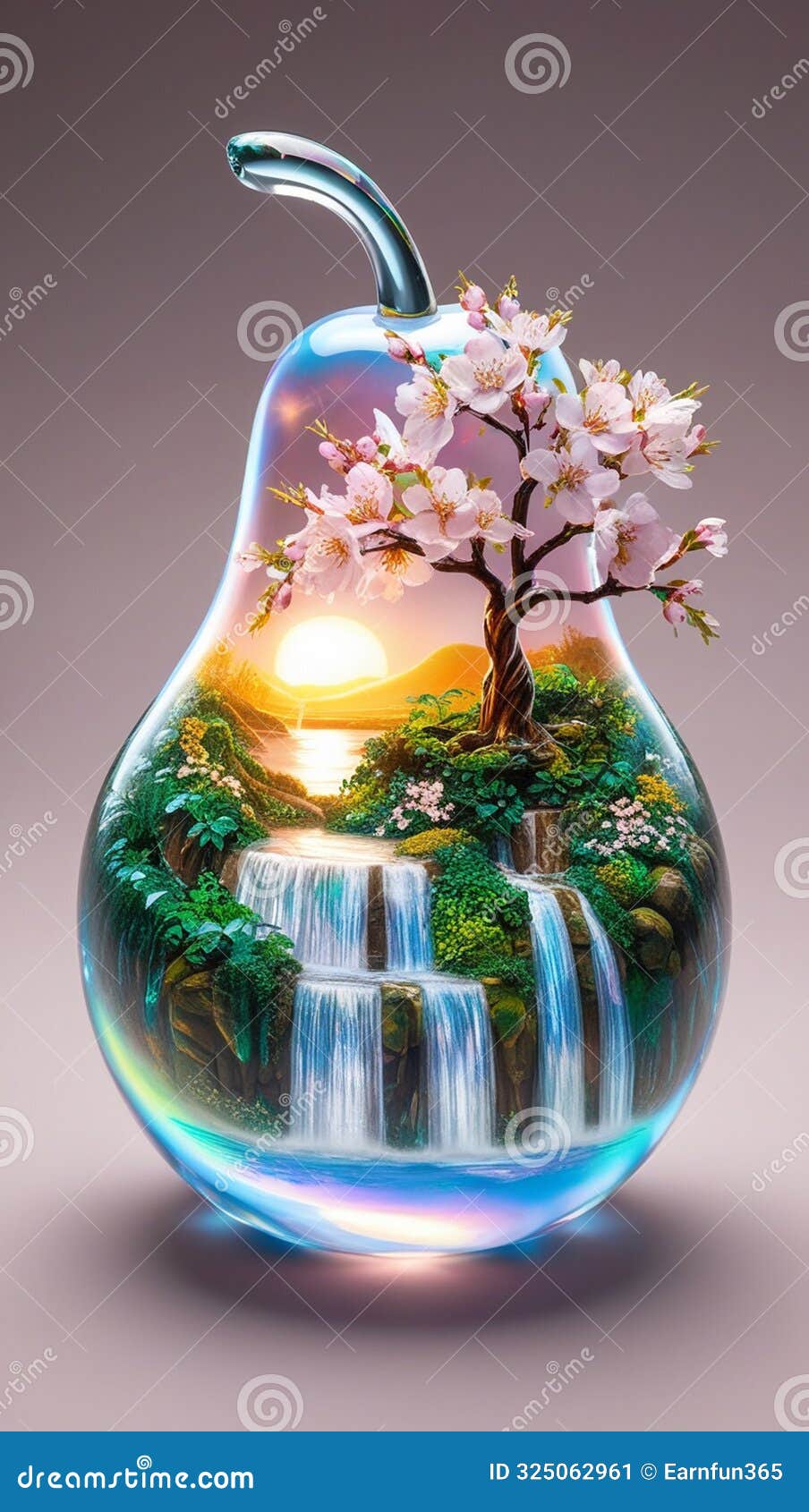 A Stunning, Surreal Artwork of a Crystal Pear with a Delicate Cherry ...