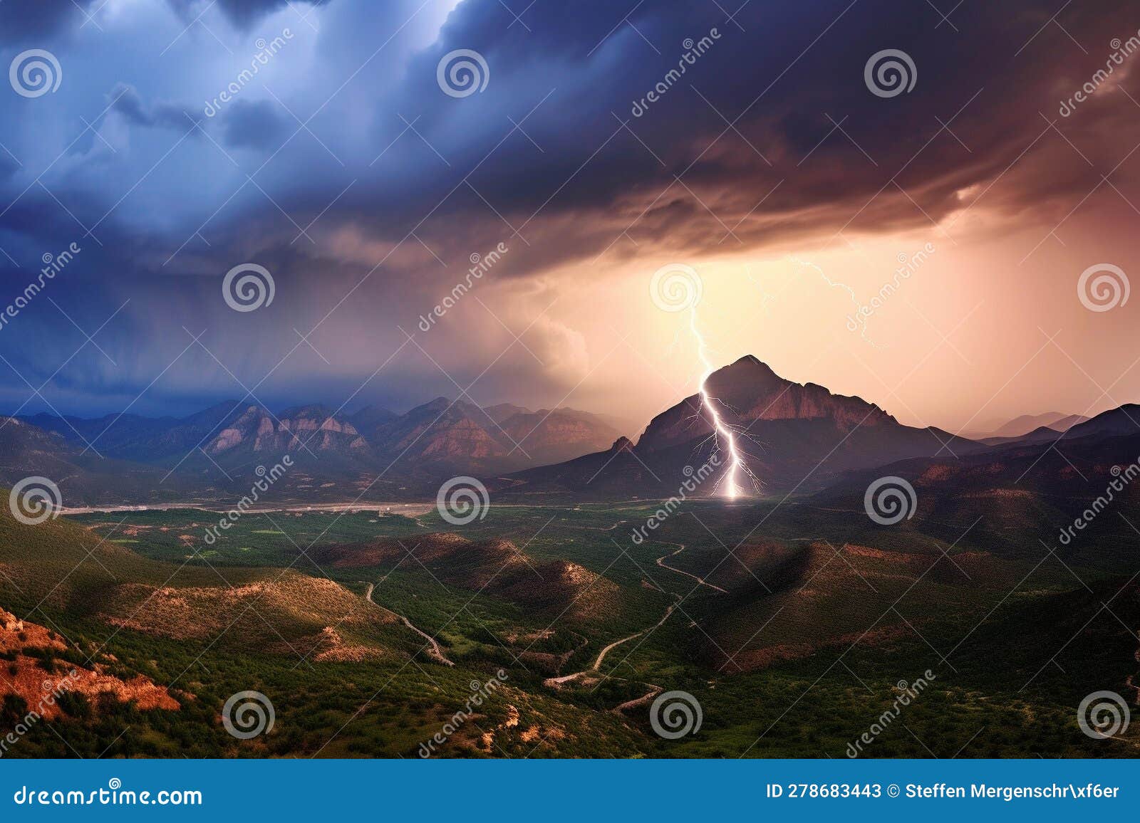 Thunderstorm Over Mountain Range at Dusk Stock Illustration ...