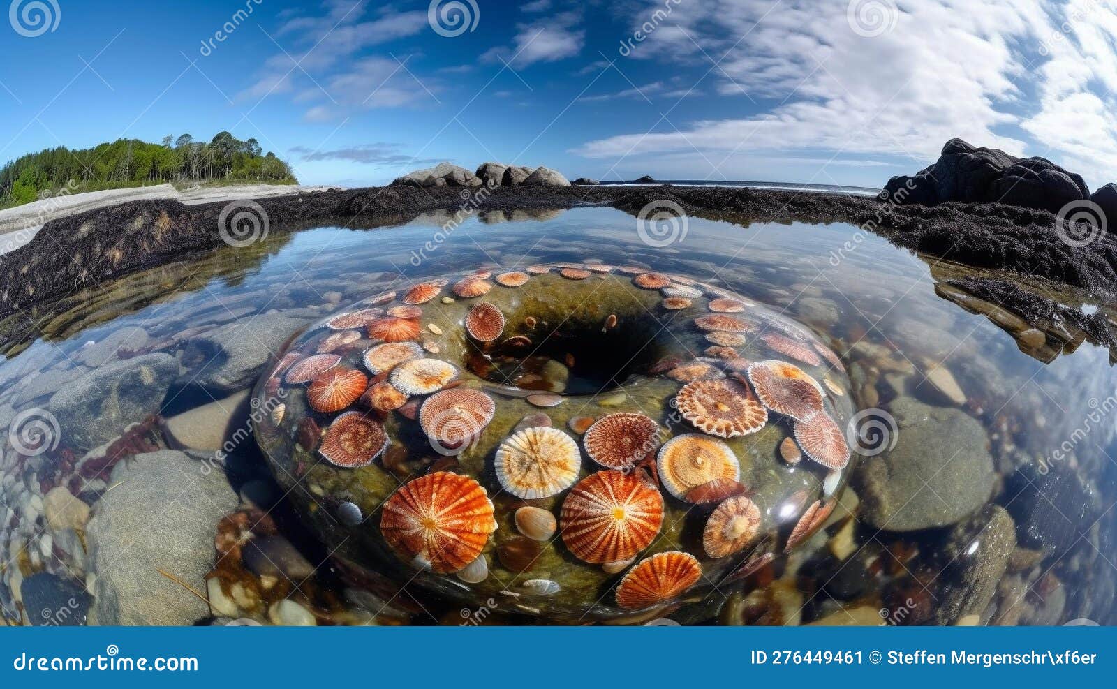 Low Tide Wonderland: Colorful Seashells and Starfish in a Tidal Pool ...
