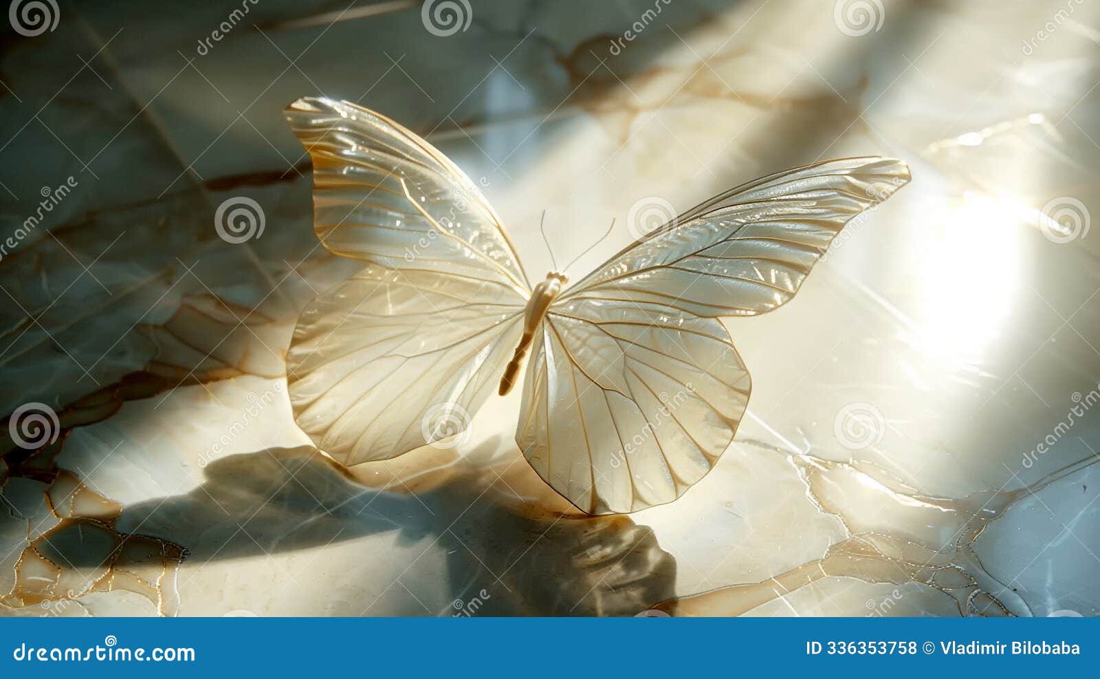 A Stunning Translucent Butterfly Captures Sunlight on a Polished Marble ...