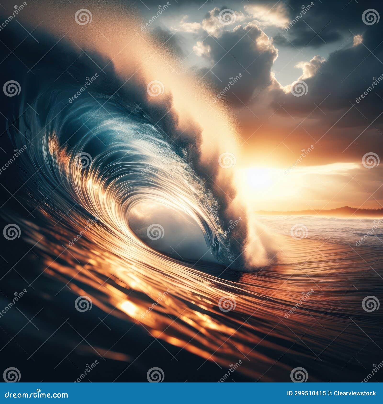 Stunning Tube or Barrell Wave in the Ocean at Sunset or Sunrise Stock ...