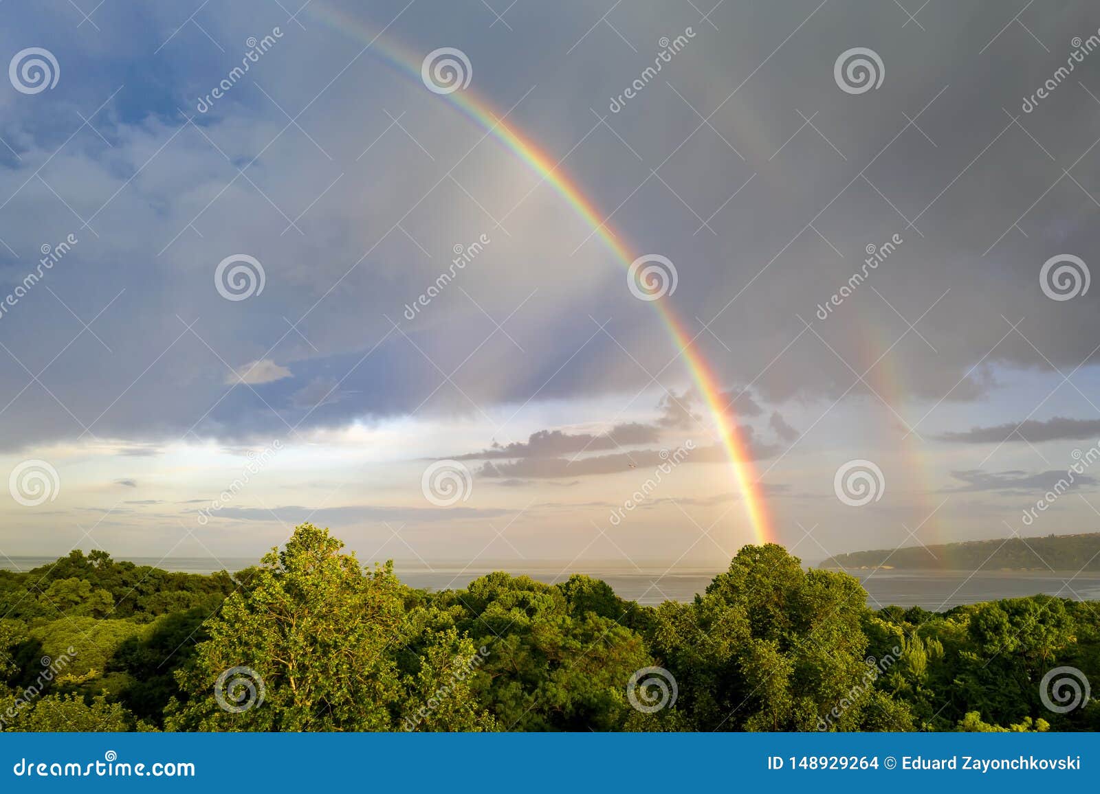 Stunning Two Big Rainbows Over the Sea Stock Photo - Image of concept ...